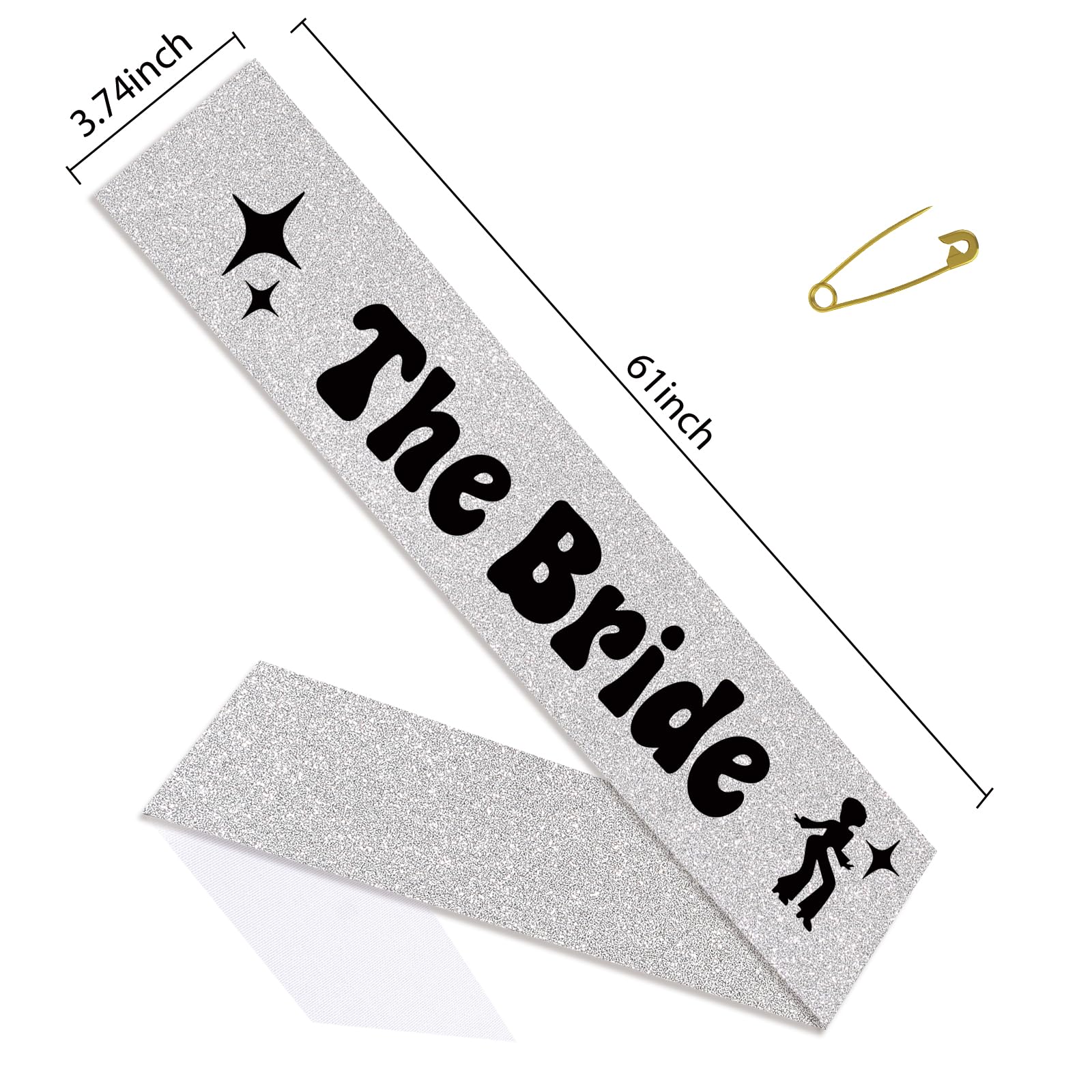The Bride Sash - Disco Bride to Be/Bachelorette Party Decorations - Mamma Mia Bridal Shower Party Decorations, Dancing Queen Disco Bride Decorations Silver Glitter