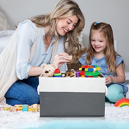Vimudiy Storage Bin, Foldable Storage Basket [3-Pack] with Dual Rope Handles, Large Capacity Storage Boxes with Sturdy Non-Woven Fabric for Organizing Toys, Shelves & Closet, White & Grey