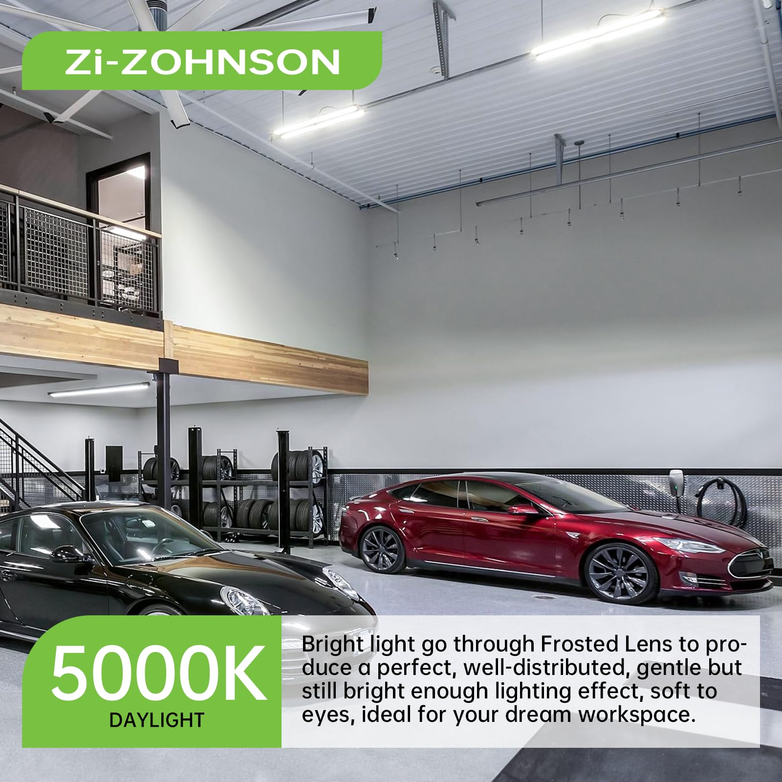Zi-ZOHNSON 6Pack 4FT LED Shop Light for Workshop, 30W 5000K T8 LED Tube D-Shape Integrated Linkable Shop Lights for Garage, Striped Cover