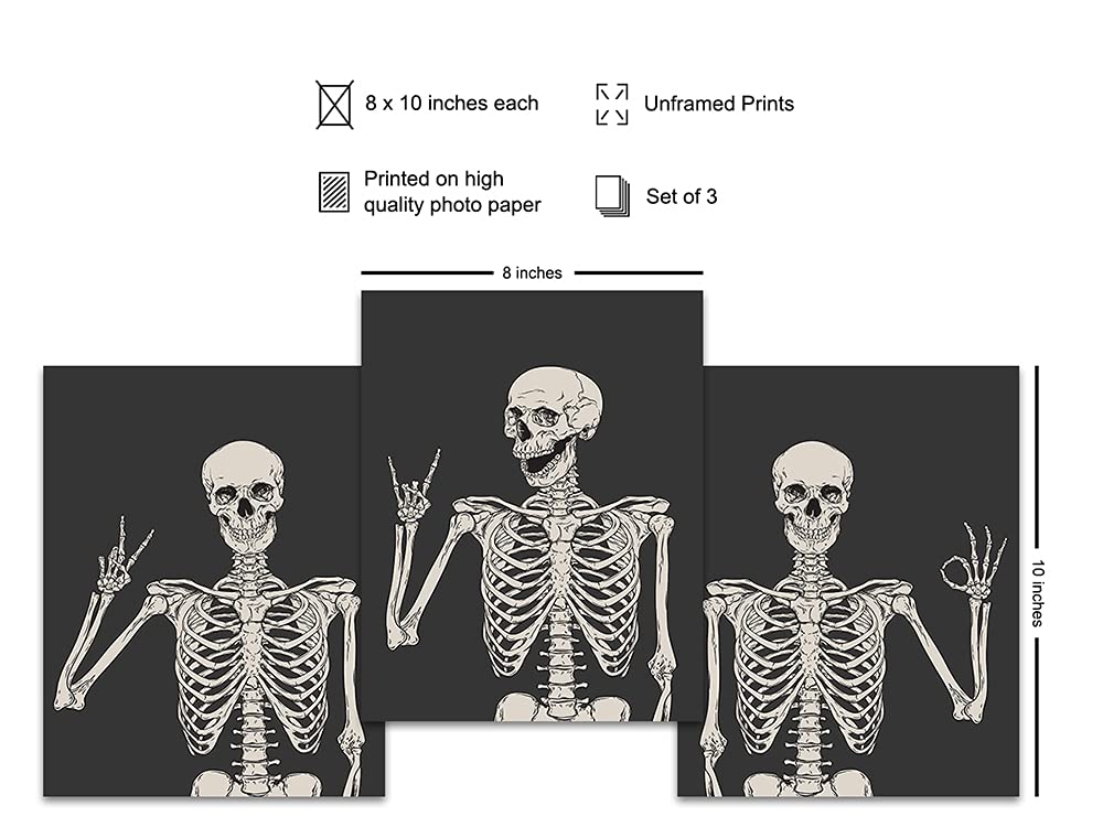 Skeleton Wall Art & Decor - Halloween Wall Decor - Gothic Home Decor - Goth Room Decor - Funny Skull Wall Decor - Pagan Gifts - Bedroom Dorm Man Cave - Men Boys Teens - Witchy Picture Poster Print