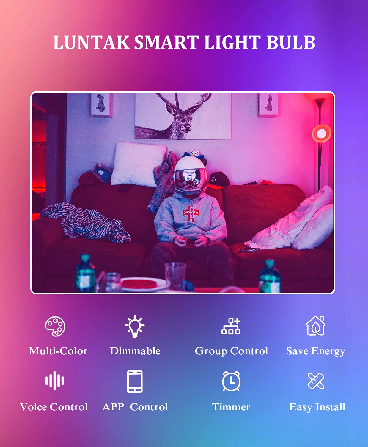 Luntak Smart LED Light Bulbs Color Changing Light Bulb Compatible with Alexa Google Home,E12 Base Chandelier WiFi-Bluetooth Candelabra Bulb B10/B11 Tunable White 2700K-6500K 40w Equivalent 6 Pack …