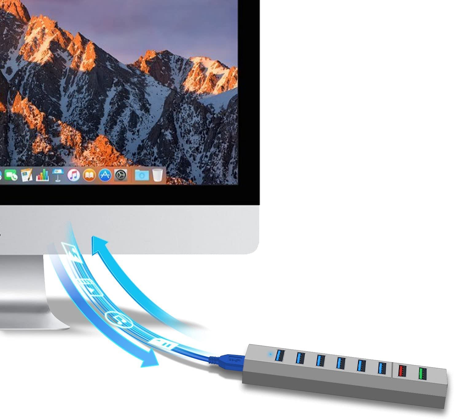 Powered USB Hub 3.0, GARMESE 8-Port USB 3.0 Hub with Power Adapter ( 12V / 3A ) Including 6 High Speed USB3.0 Data Transfer Ports Smart Charging Port and Quick Charging Port , Gray