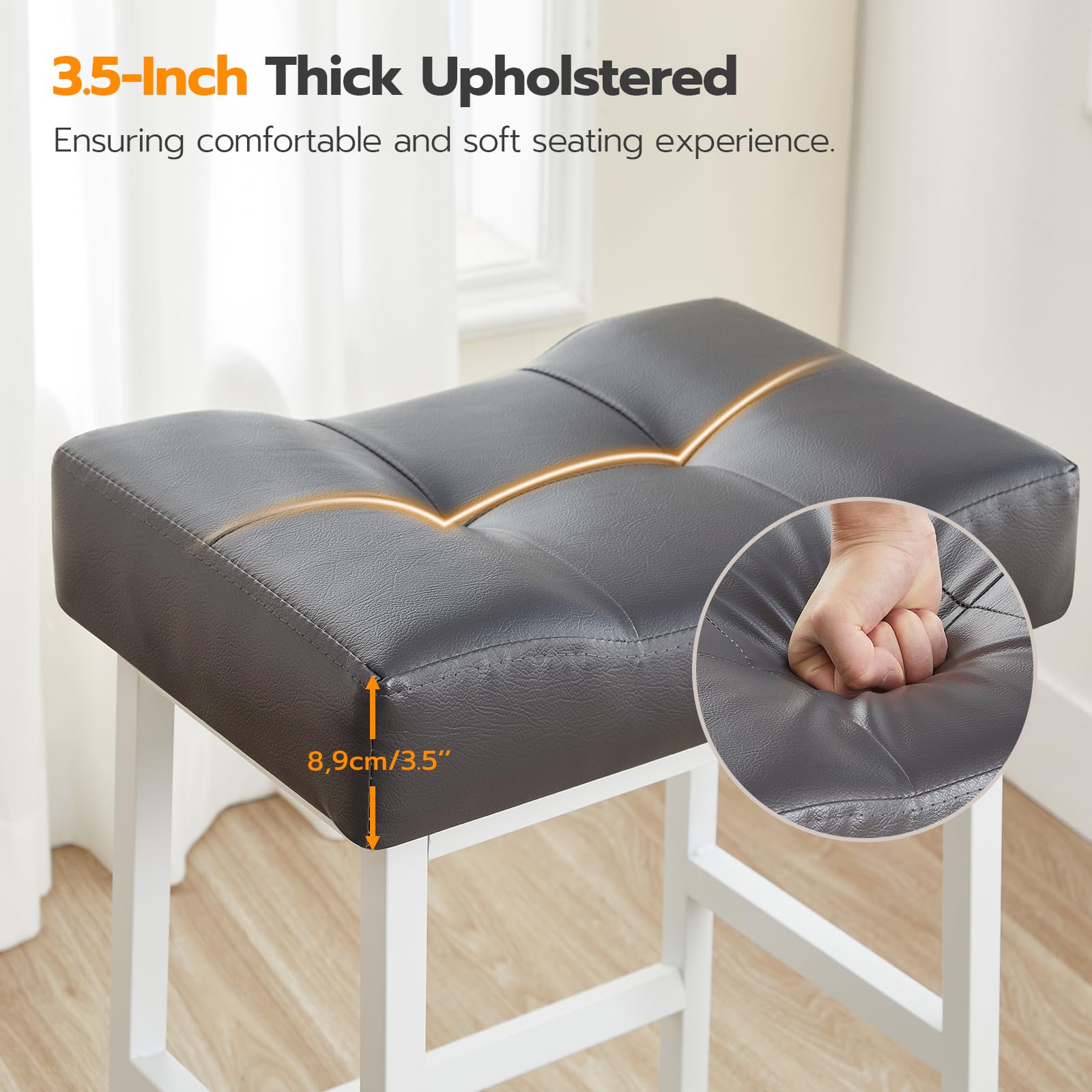 HOOBRO Bar Table and Bar Stools Bundle,47.2β Rectangular Pub Table, Dining Table for Living Room,Set of 2 Counter Height Saddle Stools,BF50BT01-WG05MD01