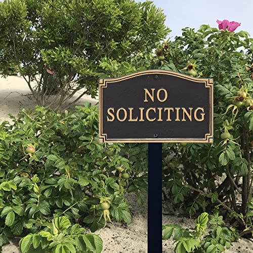 SmartSign Metal No Soliciting Sign for Yard, No Soliciting Garden Plaque | 5.75" x 9.5" Aluminum Plaque with 18" Black Stake