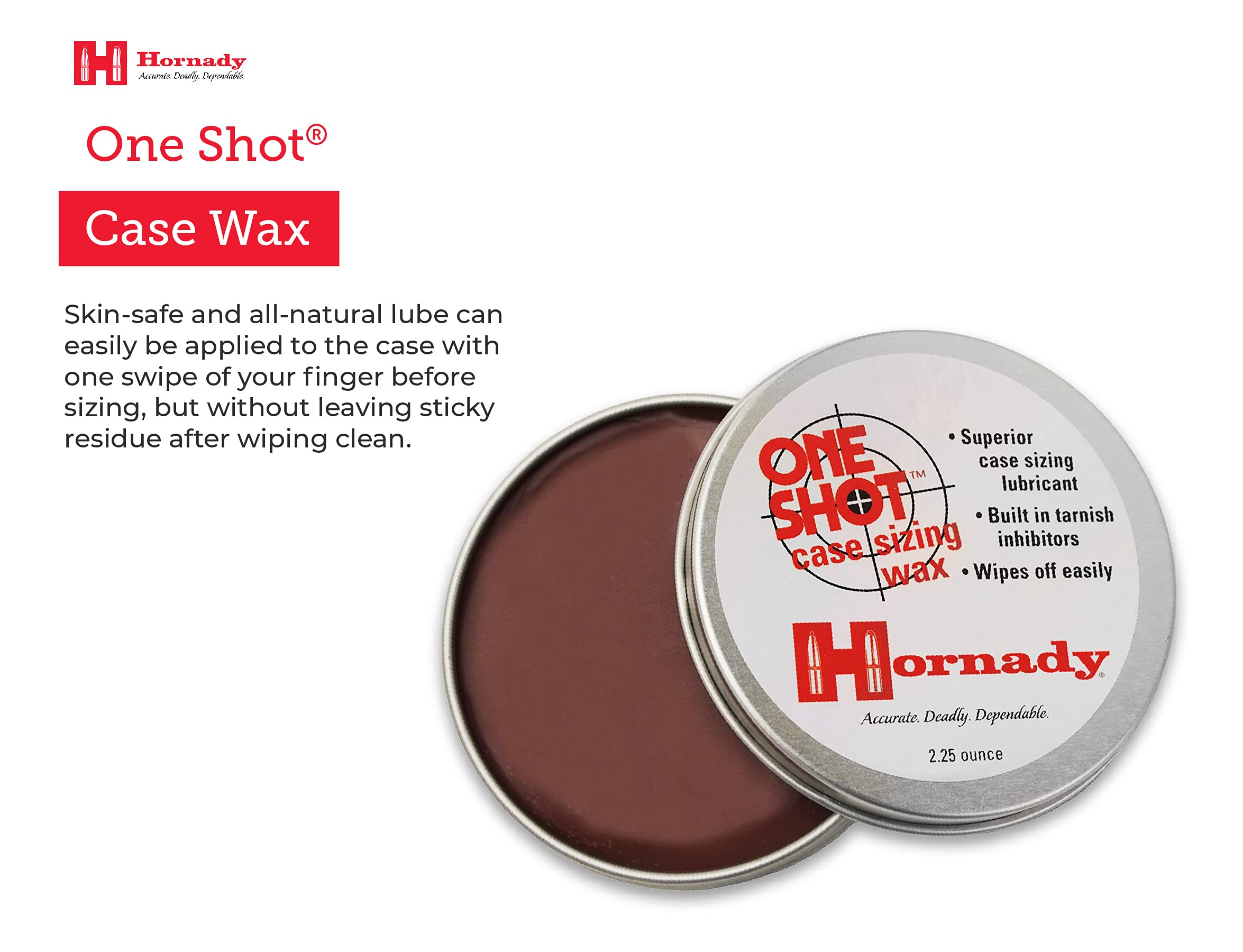 Hornady One Shot Case Sizing Wax, 2.25 Oz β Wipes Off Easily, No Sticky Residue β Straightforward Reloading, Makes Sizing Cases Smooth and No Trouble β an Alternative to Spray Lube or Lube Pads