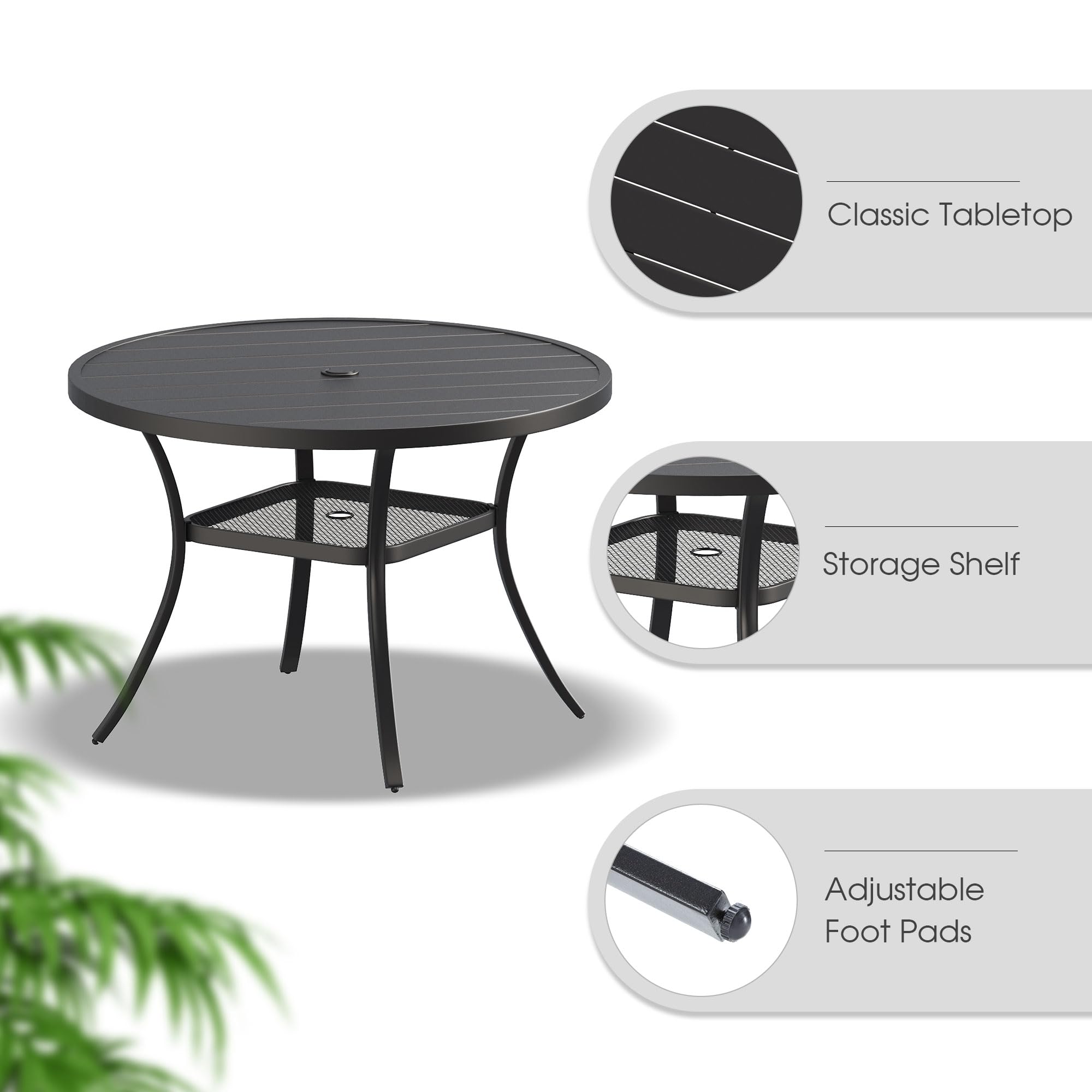 VICLLAX 5 Pieces Patio Round Dining Table and Chairs Set for 4, Outdoor Stackable Dining Chairs and Φ42 Outdoor Dining Table with Adjustable Umbrella Hole for Deck Backyard Garden, Dark Blue & Black