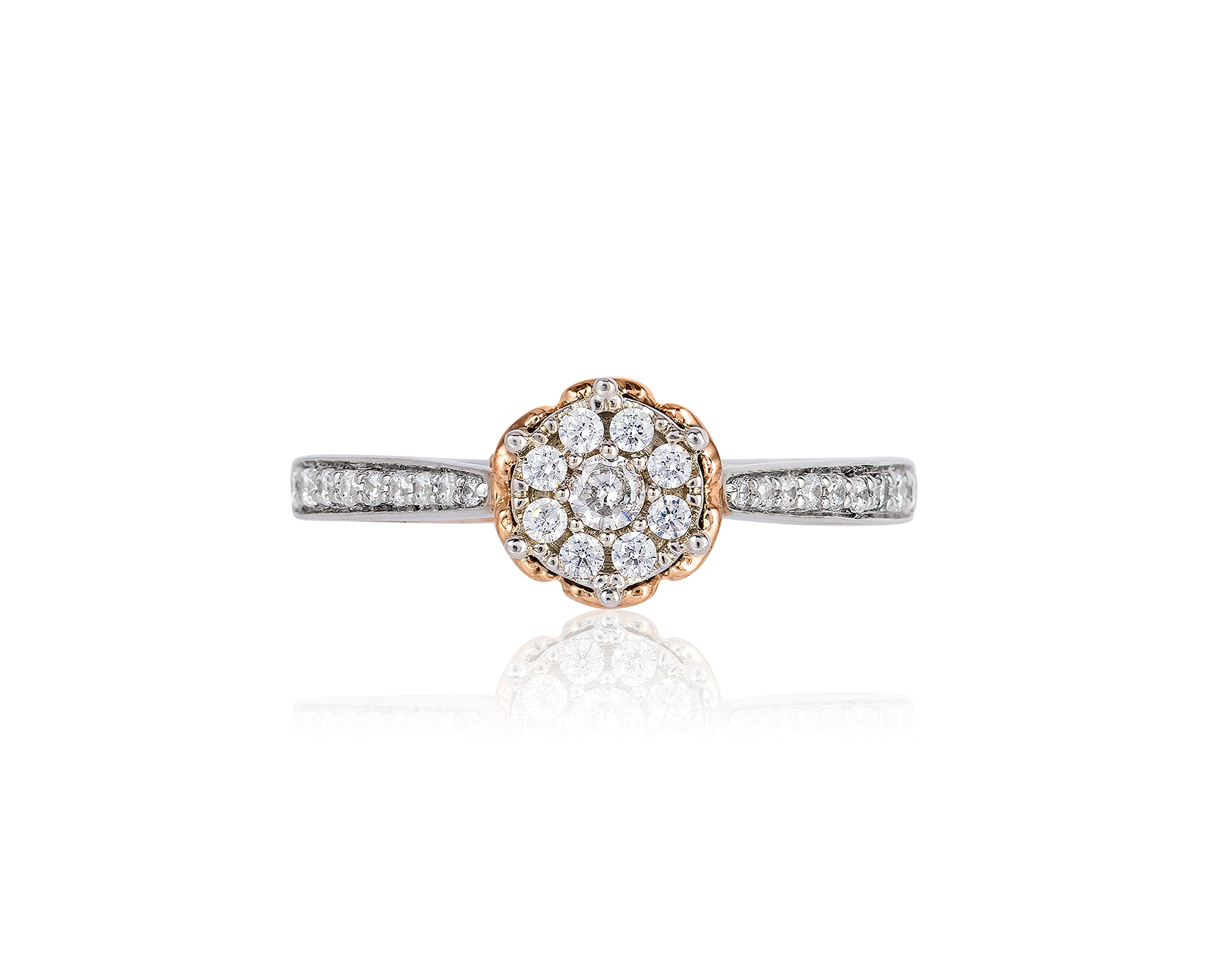 Jewelili Enchanted Disney Fine Jewelry 14K White Gold and Rose Gold 1/3 Cttw Diamond Belle Rose Composite Bridal Ring Size 7