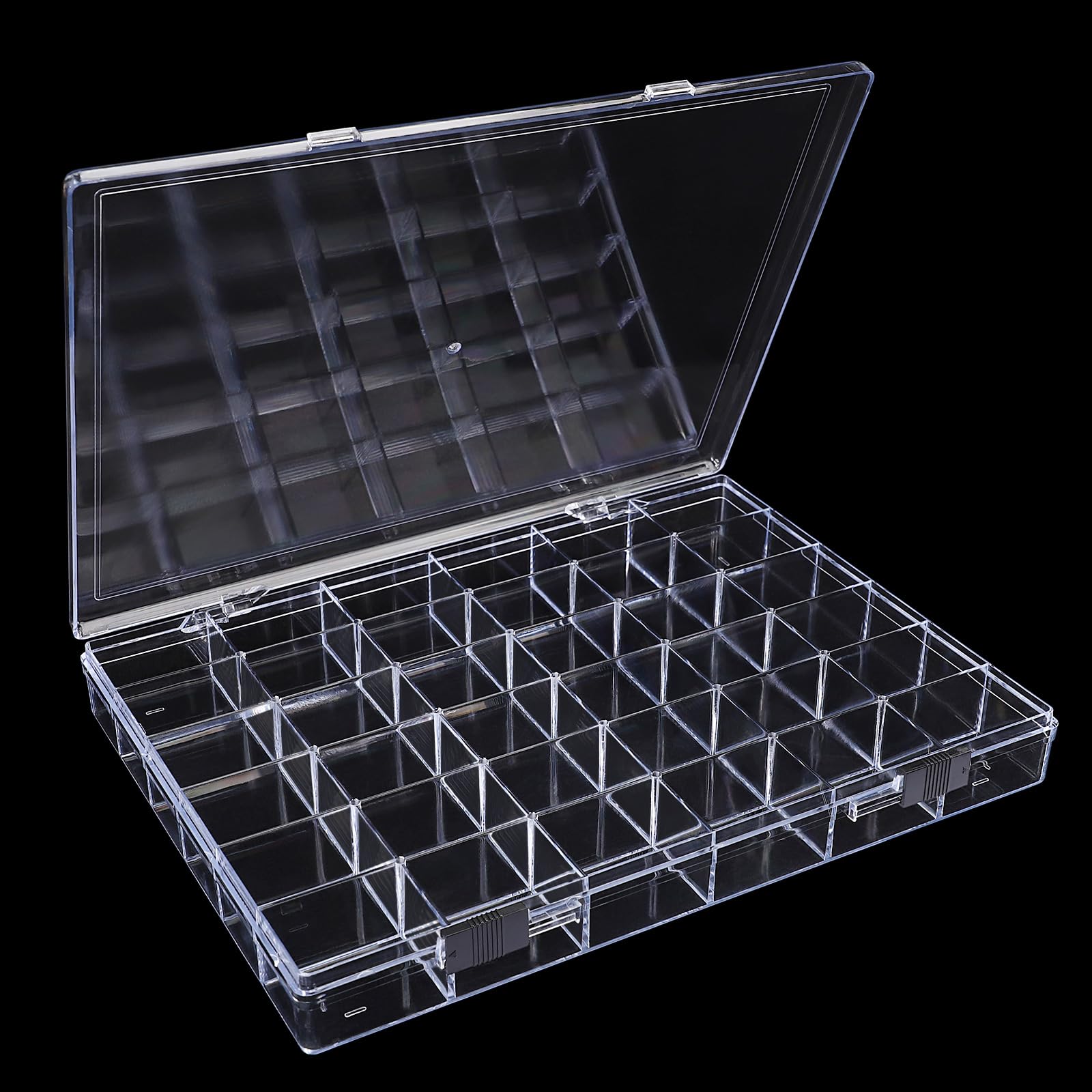Udefineit 36 Grids Plastic Empty Jewelry Organizer Box, Highly Transparent Storage Container for Rings Earrings Diamond Nail Display Case, Double Buckle Art Craft Bead Storage Box with Fixed Dividers