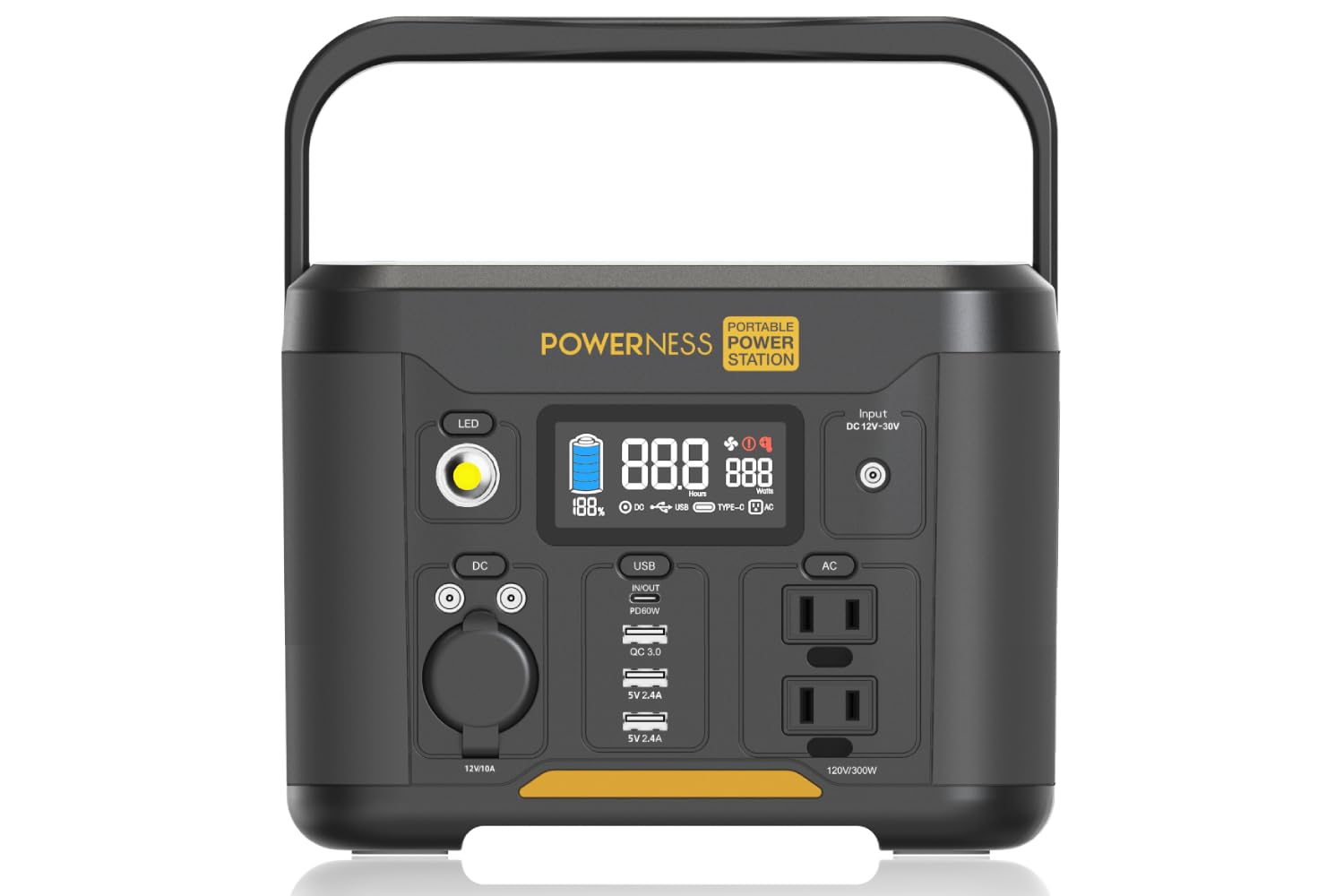 Powerness Portable Power Station Hiker U300 Solar Generator 296Wh Battery Powered Generator with 2x300W AC Outlets (Surge Power 600W) and PD 60W In/output for Outdoor Camping