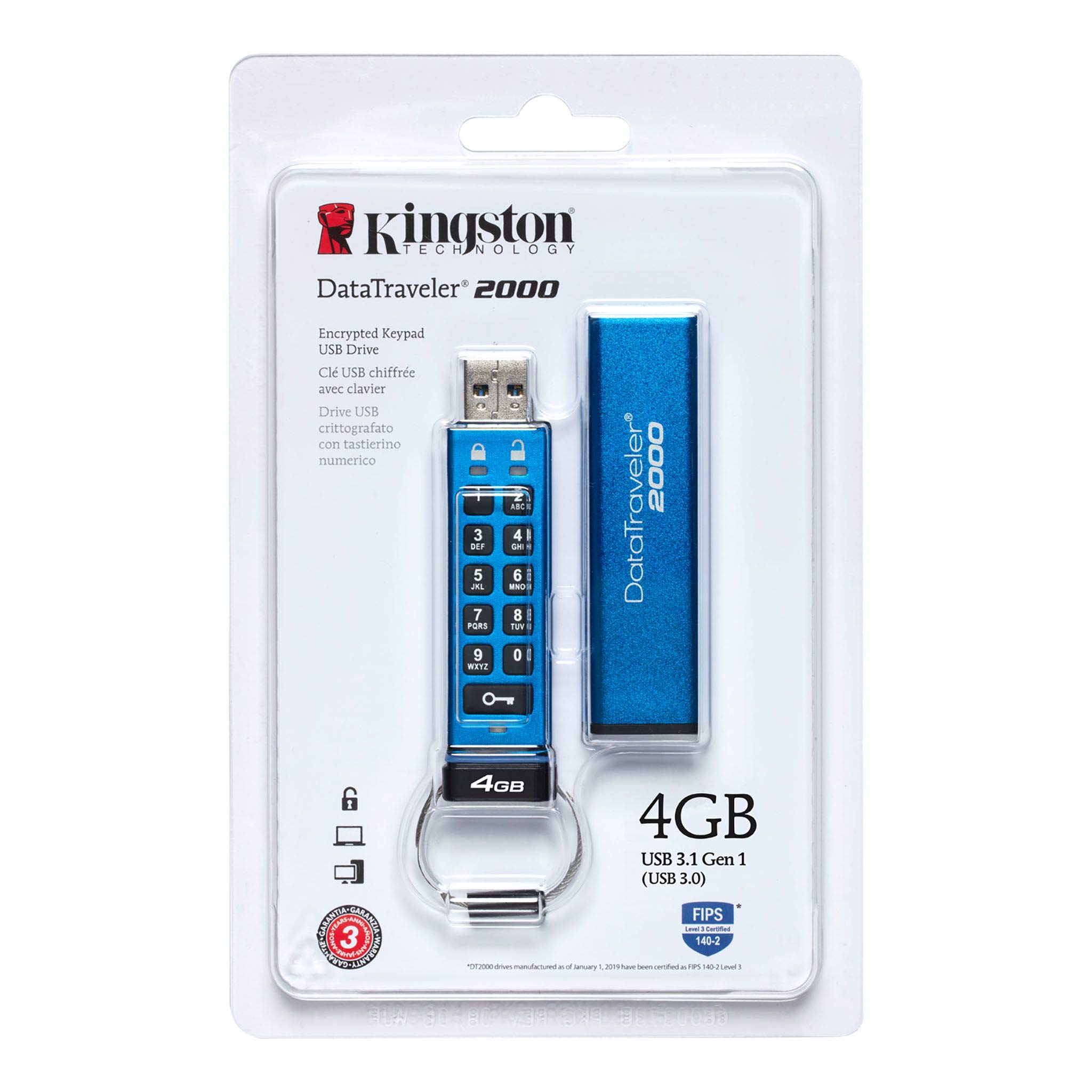 Kingston DataTraveler 2000 - DT2000/128GB USB 3.1 Gen 1 (USB 3.0) encrypted Flash Drive with an alphanumeric keypad