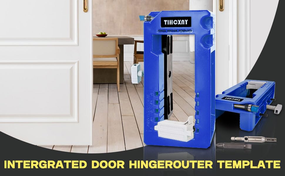 TIHCXNY (Blue) Door Hinge Mounting Kit, Door Hinge Clip, Door Hinge Mortise, Door Hinge Router Template fits 3" to 5" Length and 90 Degree Angle, 1/4" or 5/8" Thickness Door Hinges.