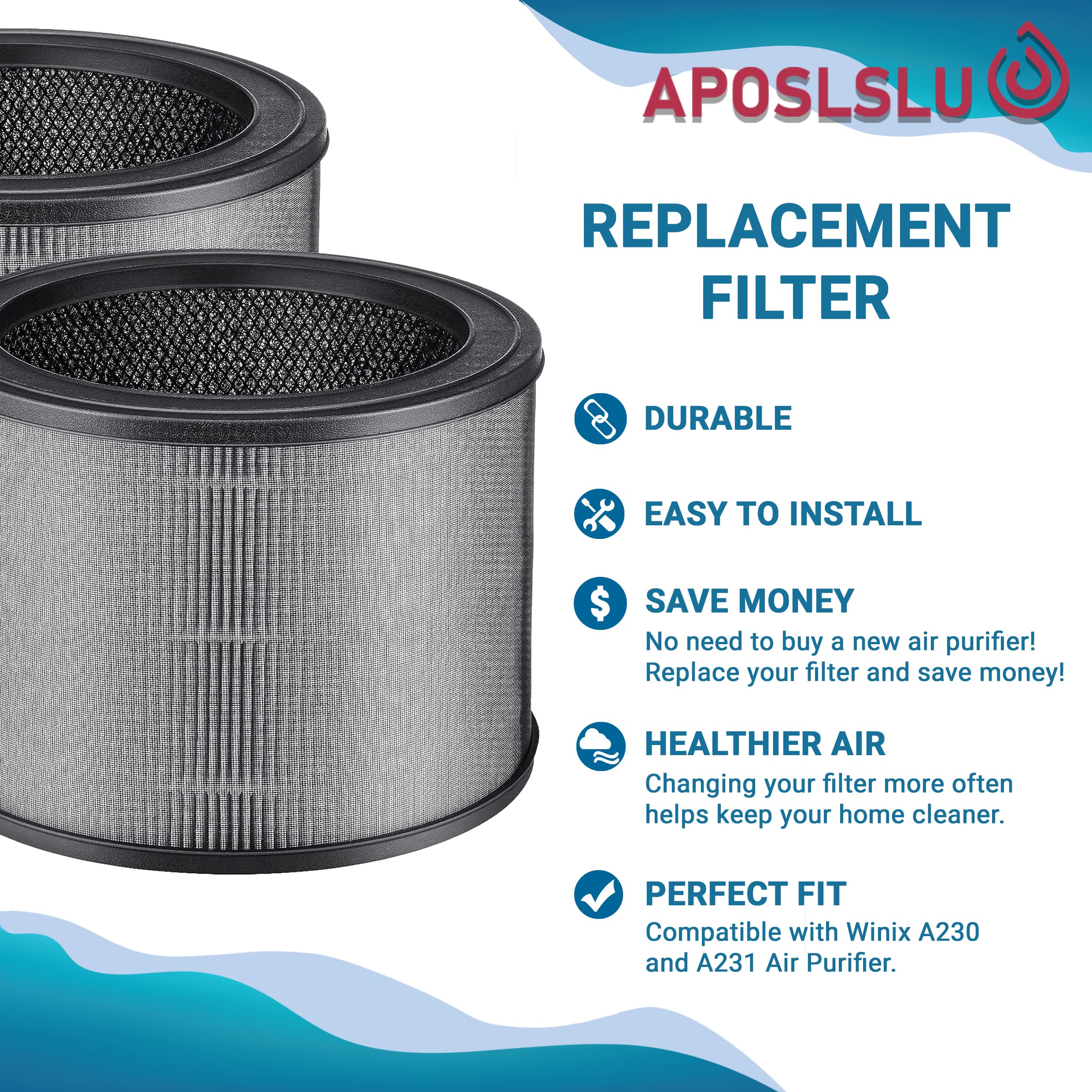 Replacement Filter Hepa O 1712-0100-00 (2 pack). Accessories Compatible With Winix A230 And Winix A231 Air Purifiers. APOSLSLU Freshness And Comfort in Your Home.