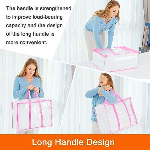 Vieshful 3 Pack Clear Clothes Storage Bag, 40L Zippered Closet Organizer, Plastic Storage Containers Moving bags for Comforter, Blanket, Bedding, Duvet, Toys (Blue)