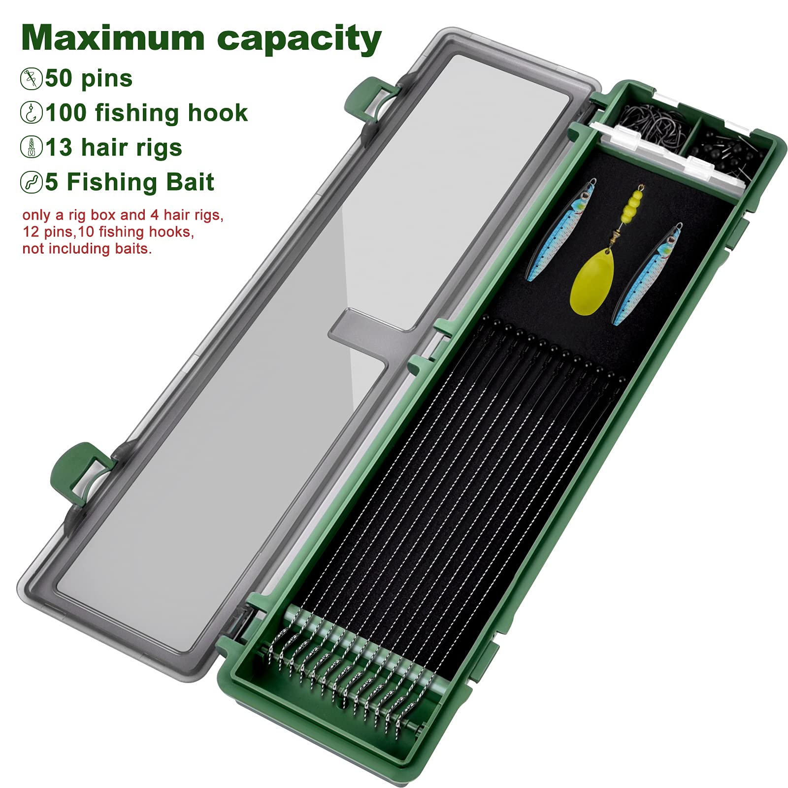 Luroad Stiff Hair Rig Tackle Box, Carp Fishing Storage Box Rig Board with 4pcs Hair Rigs, 12pcs Pins and 10pcs Barbed Fishing Hook in Rig Storage Box