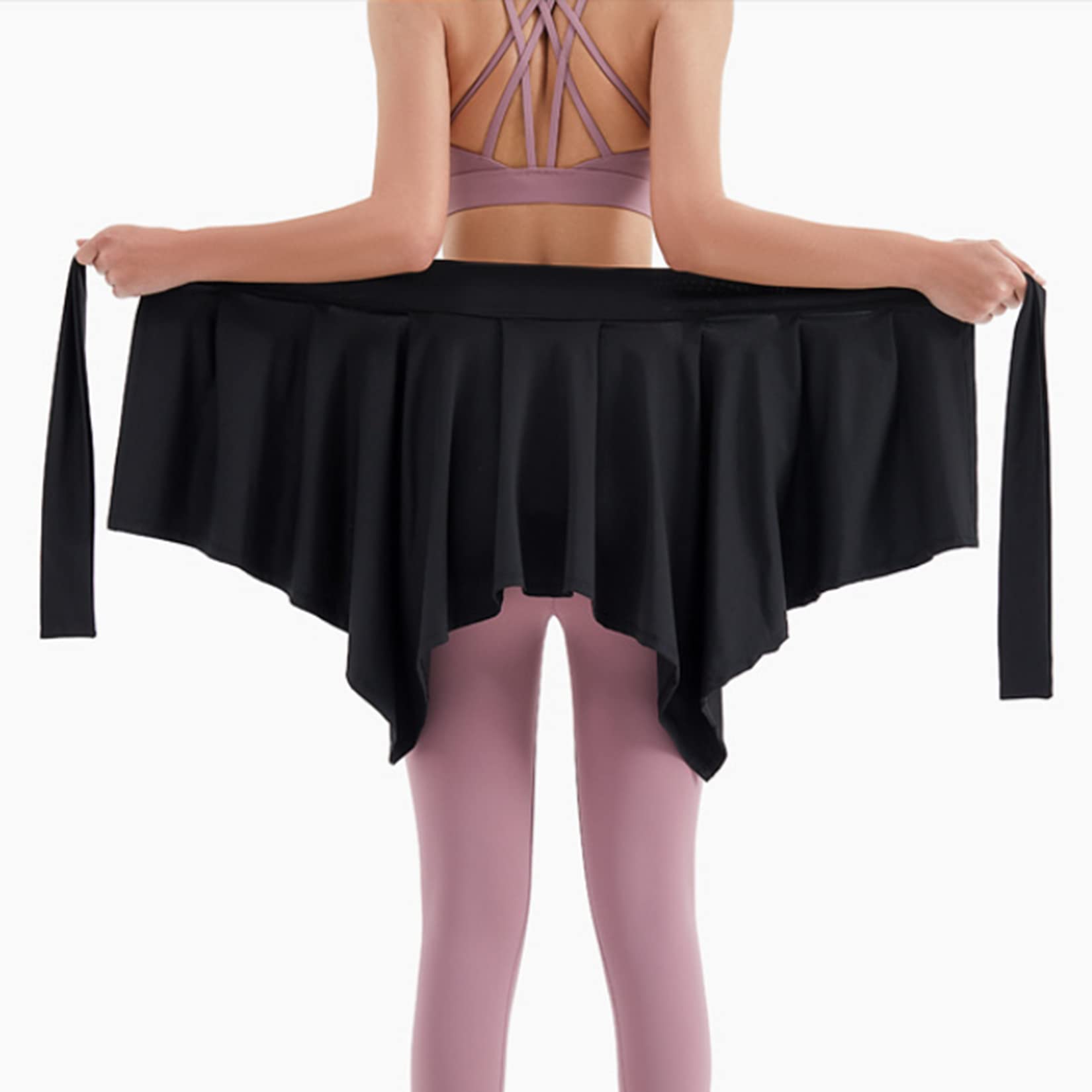 Lu's Chic Women's Ruched Tennis Wrap Skirt Stretch Tie Up Skirt Light Comfy Loose Stretchy Yoga Black One Size