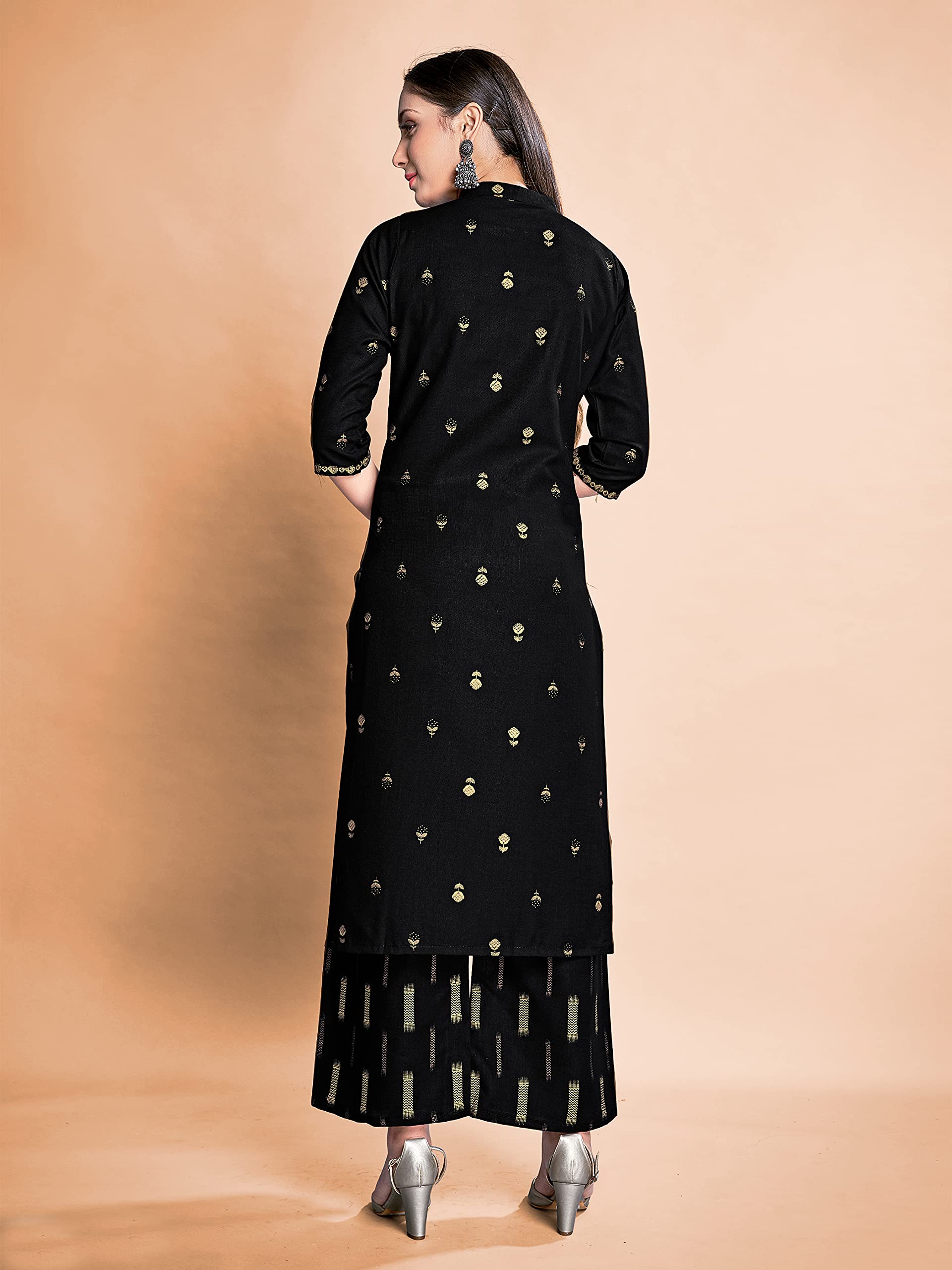 Indian Kurti for Womens With Pant | Rayon Foil Printed Dress Kurtis Kurta For Women Tops Black