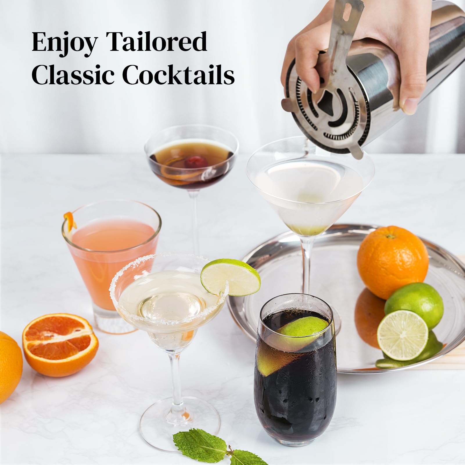 X Home Cocktail Shaker Set, Professional 4-Piece Bartender Kit with Boston Shaker, Hawthorne Strainer, Double Measuring Cocktail Jigger, and 10-inch Mixing Spoon, Bartender's Choice