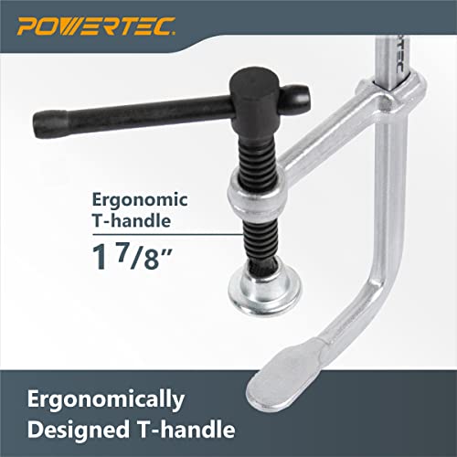 POWERTEC 71598 4 Inch Heavy Duty F Clamp, 4-3/16 Inch x 2 Inch Throat F Style Bar Clamps for Woodworking, 480 lb Capacity each – 2 Pack
