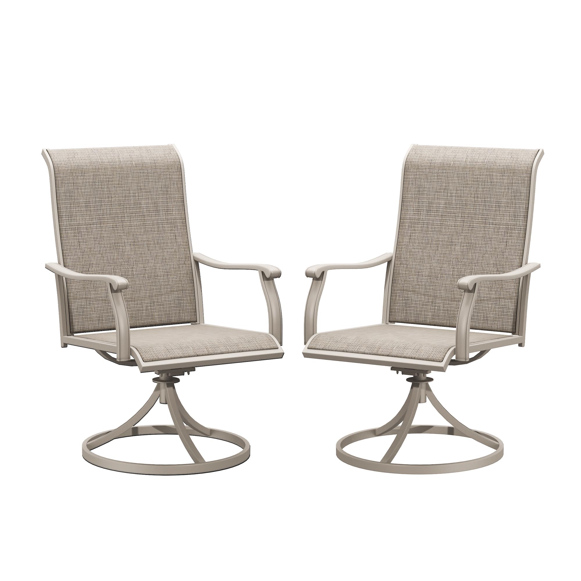 VICLLAX Patio Swivel Dining Chairs Outdoor Chairs with Armrest, Textilene Fabric Outdoor Patio Chair Set of 2, Sandshell Frame