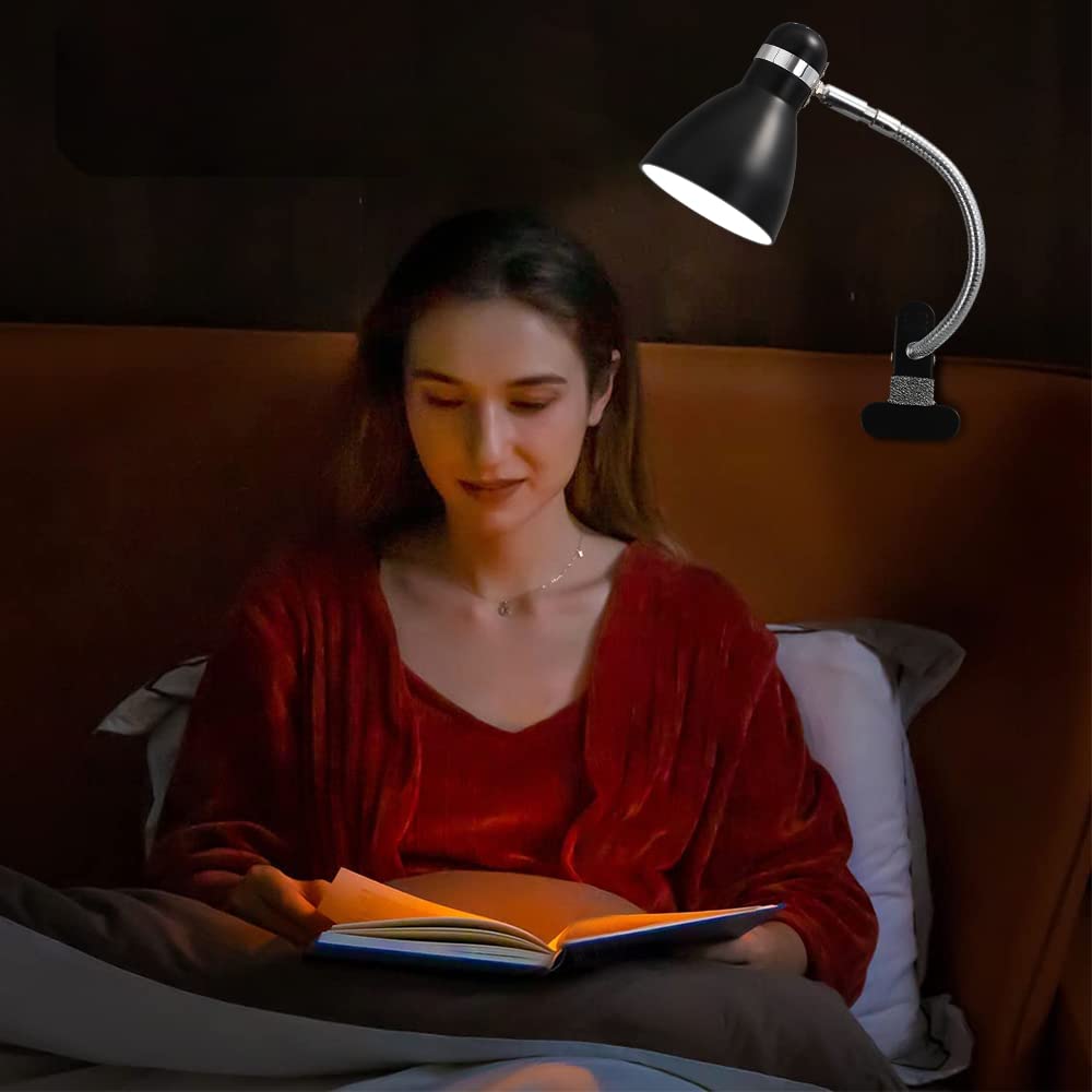 Metal Desk Lamps Clip on Lamp Clip on Light Portable Clamp On Reading Light,Eye-Caring Study Table Lamp with Flexible Goose Neck for Bedroom and Office Home Lighting (Black)