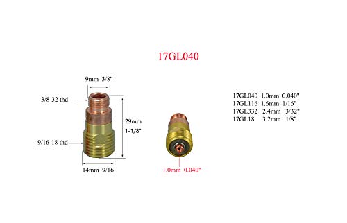RIVERWELD TIG stubby Gas Lens 17GL332 10N24S 53N61S Kit Fit DB SR WP 17 18 26 TIG Welding Torch 16pcs