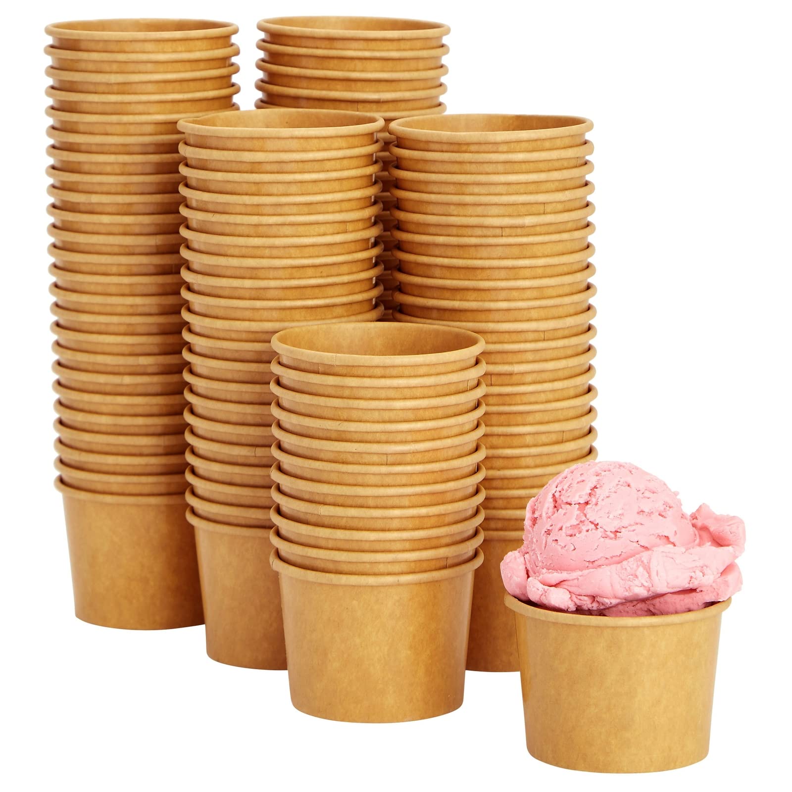 Juvale 100 Pack Disposable Paper Ice Cream Cups, Dessert Bowls for Sundae Bar, Frozen Yogurt (Brown, 5 oz)