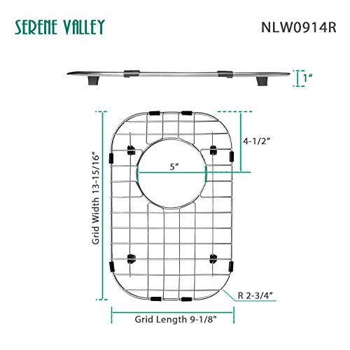 Serene Valley Sink Bottom Grid 9" x 13-7/8", Rear Drain with Corner Radius 2-3/4", Sink Protector NLW0914R