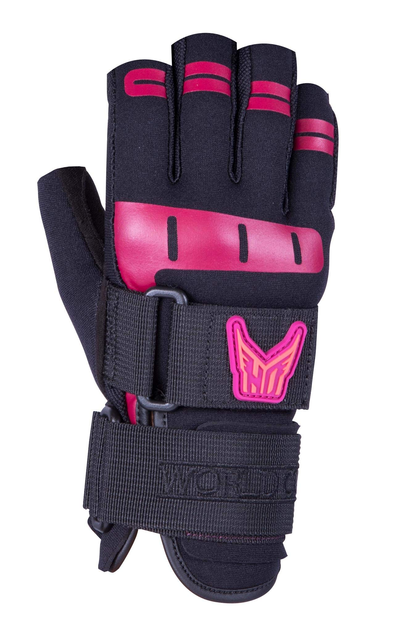 HO World Cup 3/4 Womens Waterski Gloves Black/Pink Sz L