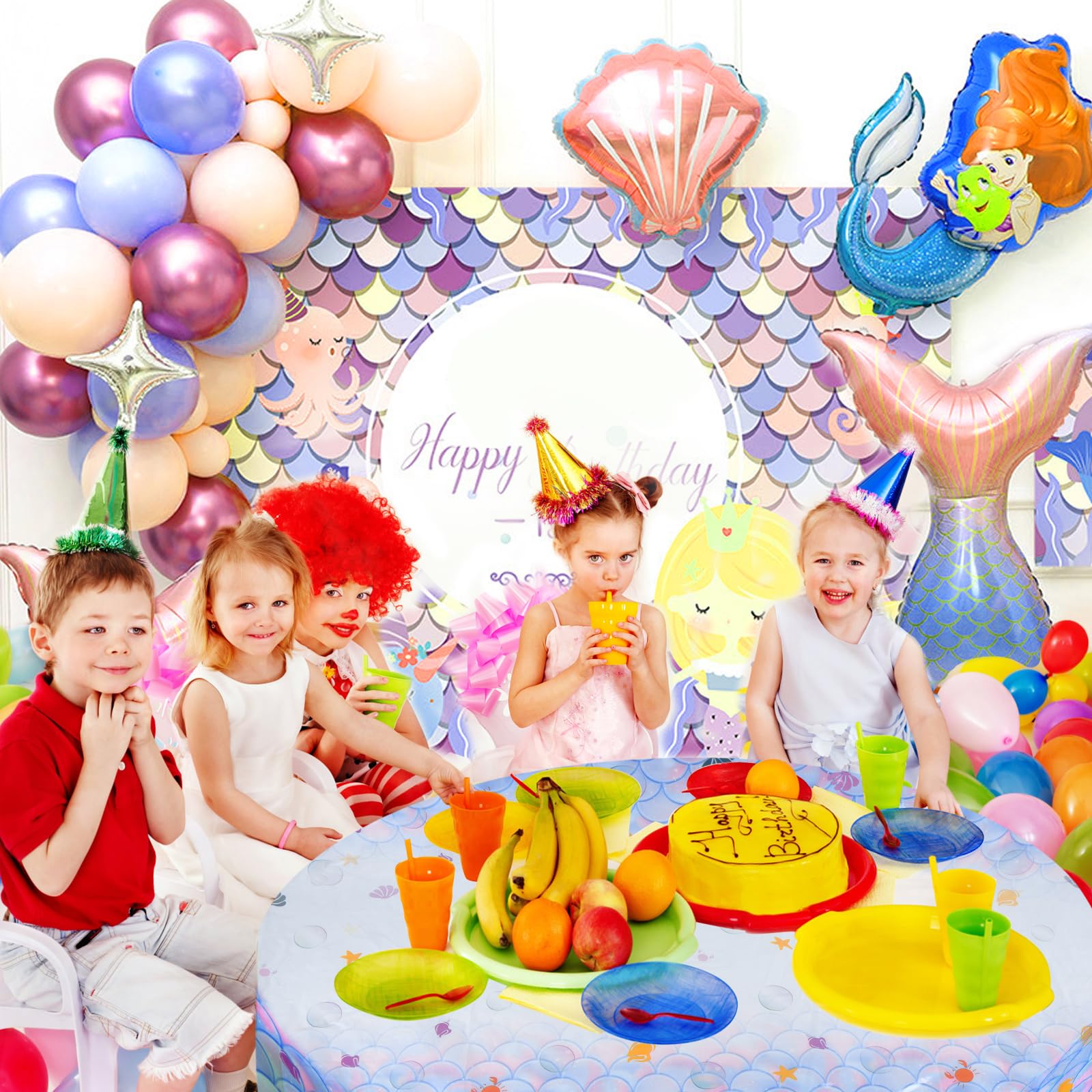 YiePhiot 3 Pcs Baby Shower Tablecloth,Baby Shower Round Tablecloth,Mermaid Party Decoration Table Covers,Plastic Table Cover for Baby Shower Party Compatible for a 70inch Round Table