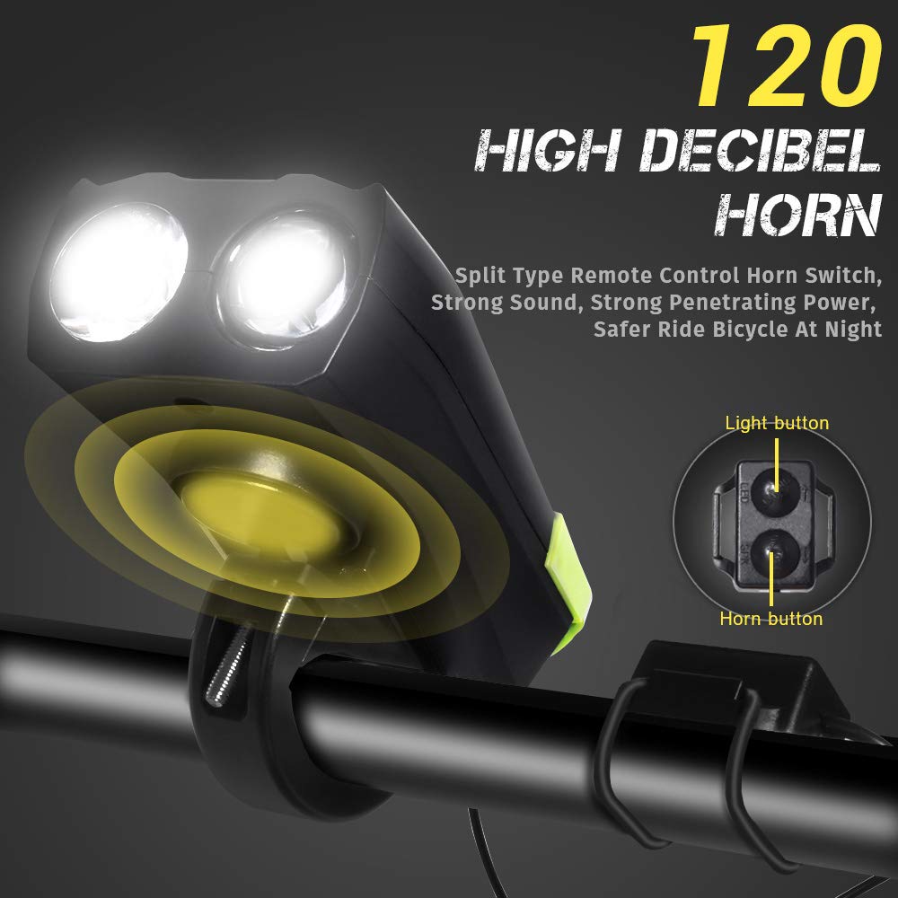 LETOUR LED Bike Light, Rechargeable Super Bright IPX6 Waterproof Bicycle Accessories Horn Speaker 2000mAh 800 Lumens Glare Flashlight
