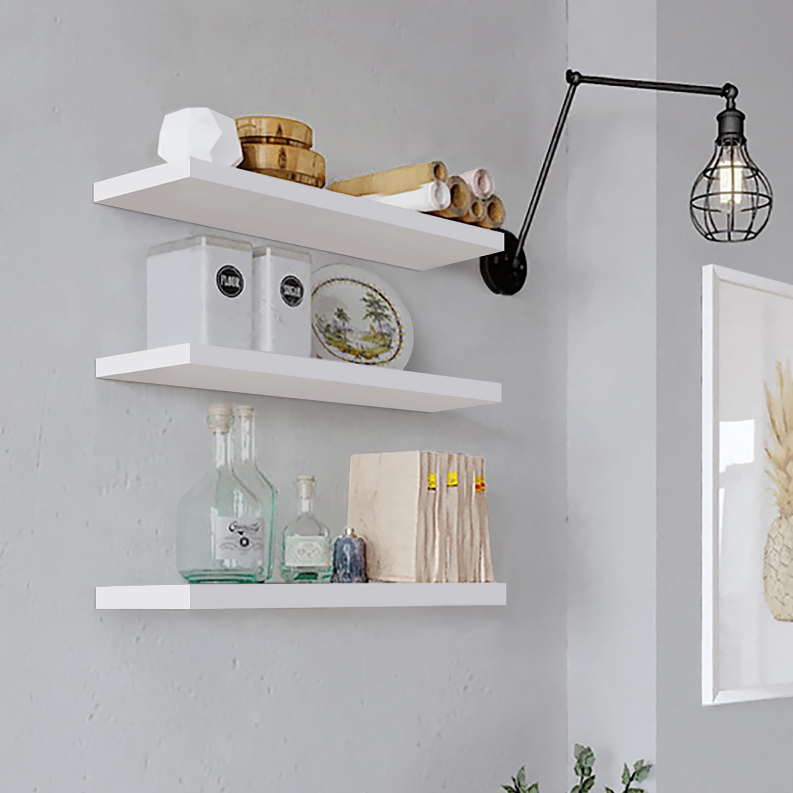 ISYOKE White Floating Shelves Set of 3 Wall Mounted Modern Floating White Shelf for Wall, Floating White Wall Shelf for Bathroom,Bedroom, Living Room,Kitchen
