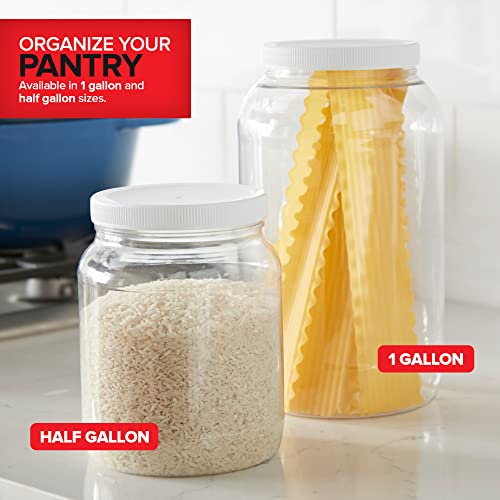 Stock Your Home Half Gallon Clear Plastic Jars with Lids (1 Pack) 64 oz Wide Mouth Large Jar with Lid, Big Container for Candy, Cookies, Arts & Crafts, Bartender Money Tips, Kitchen & Pantry Storage
