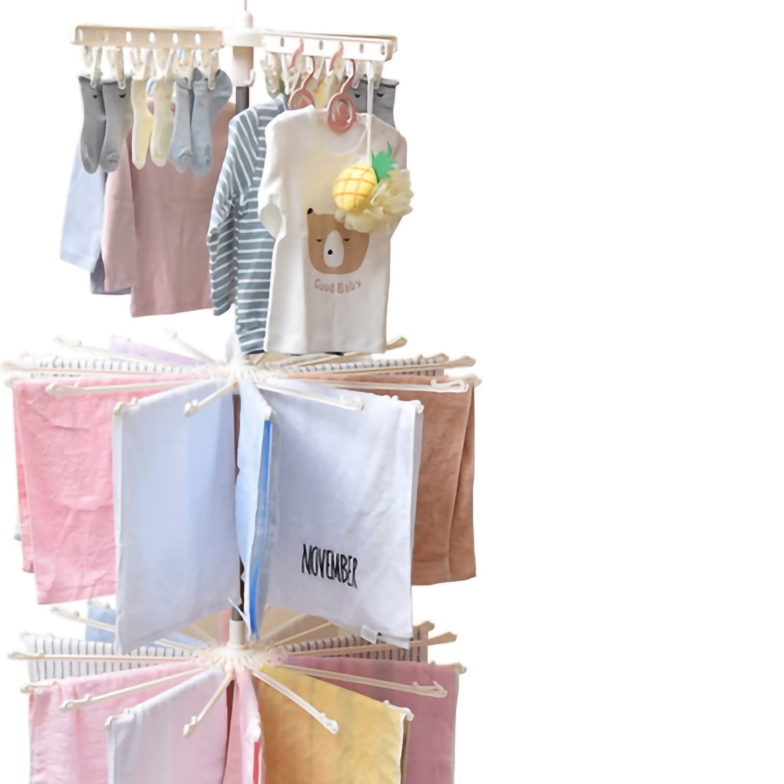 XTDHOMEDIAN 360 Degree Rotating Stainless Steel Foldable Clothes Drying Rack Laundry Accessories - Efficient Home Laundry Organization (3 Layer White 27x27x45.5cm)