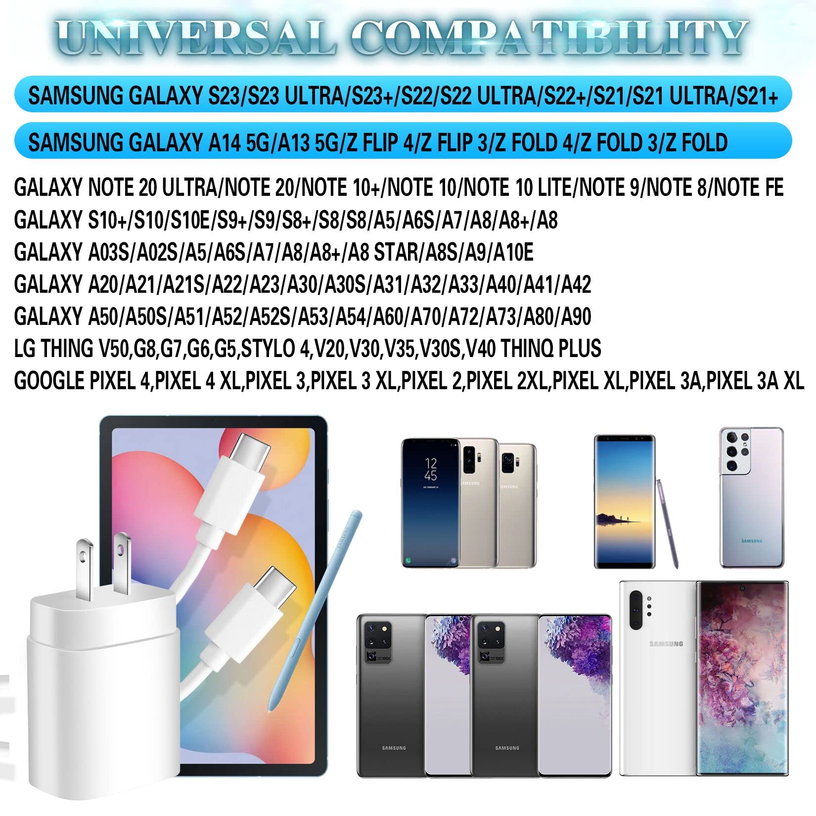 Samsung Super Fast Charger,USB C Charger Fast Charging Block,3Pack 25W Samsung USB C Wall Charger,10FT Quick USB C Cable for Samsung Galaxy S23 Ultra/S23 FE/S22/S21/S20/A54/A14/Z Fold 5/4/Z Flip 5/4