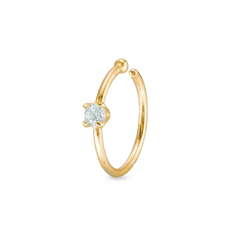 JewelMore Diamond Nose Ring Hoop - 14K White Gold or Yellow Gold (Yellow Gold)