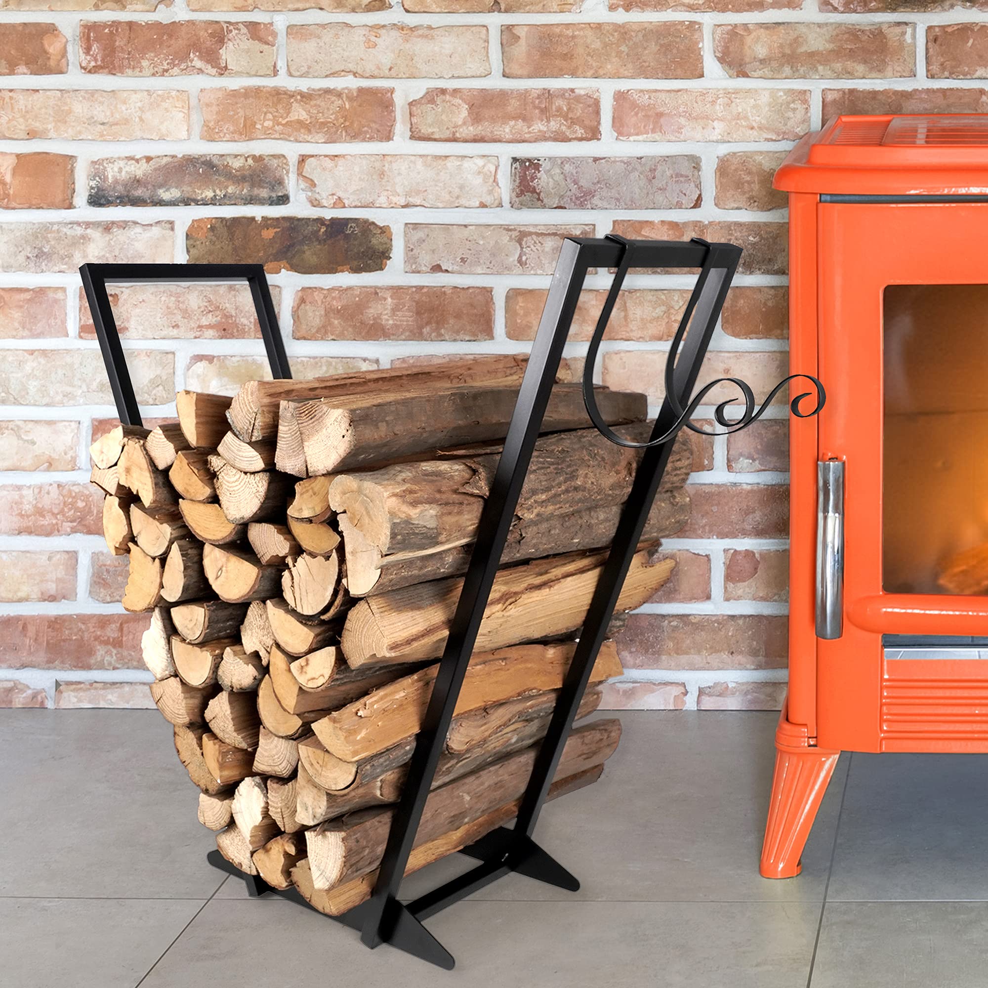 Qiang Ni Firewood Rack Indoor丨 Heavy Duty Firewood Rack Log Holder Rack Indoor Outdoor for Fireplace Wood Storage with Kindling Rack,33Inch