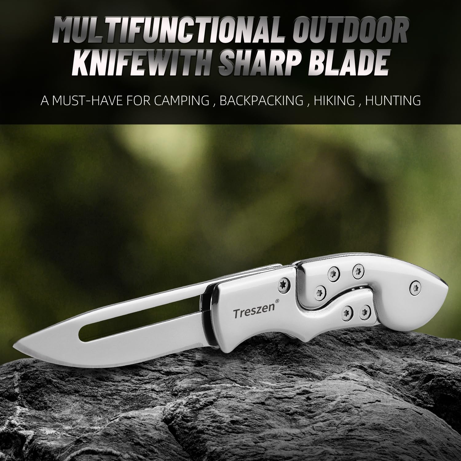 Treszen Pocket Knife, 5.3-inch Multi-Tool Folding Knife/Survival Knife, silvery