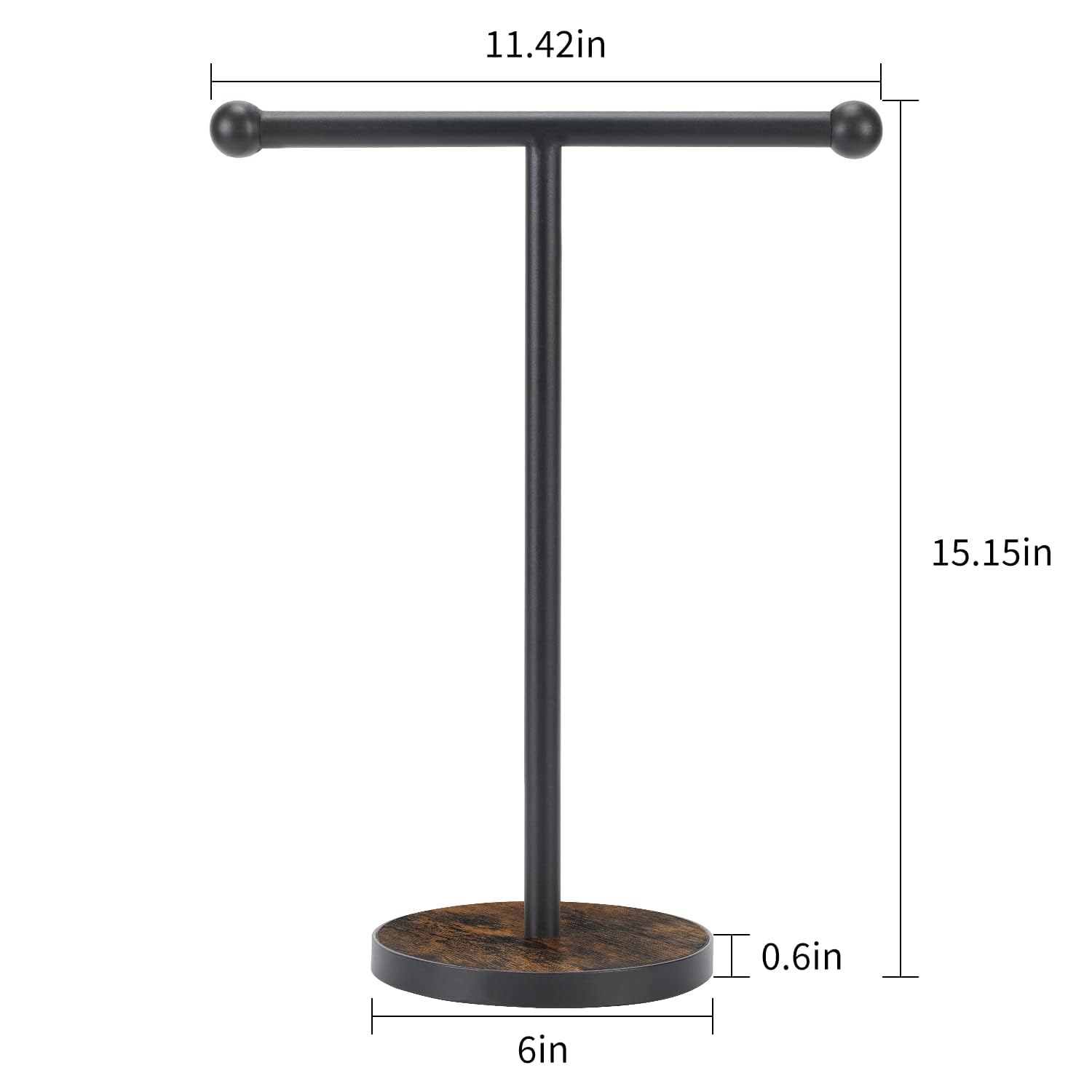 YINMIT Hand Towel Holder Stand, Matte Black T-Shape Free Standing Hand Towel Holder for Bathroom with Heavy Base, Height 15β Wood Countertop Towel Holder for Bathroom Kitchen Countertop Vanity