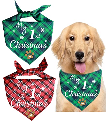 Waghaw My First Christmas Bandana, Dog Christmas Bandana 2 Pack Plaid Pets Bandana for Small Medium Large and Extra Large Dogsļ¼3005-Sļ¼