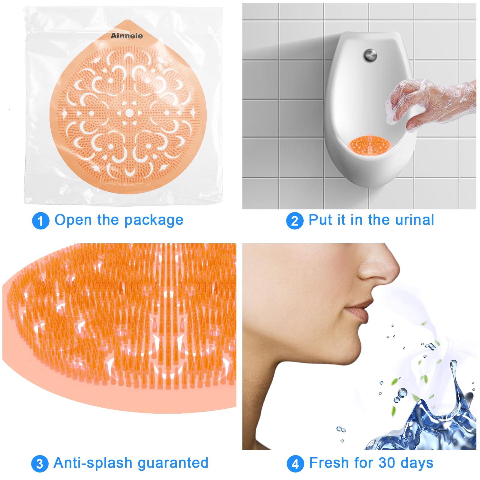 Urinal Screen Deodorizer 50 Pack,Urinal Cakes Deodorizer Anti-Splash Urinal Screens for Urinals in Restrooms, Restaurants, Office, Schools (25 Blue+25 Orange)