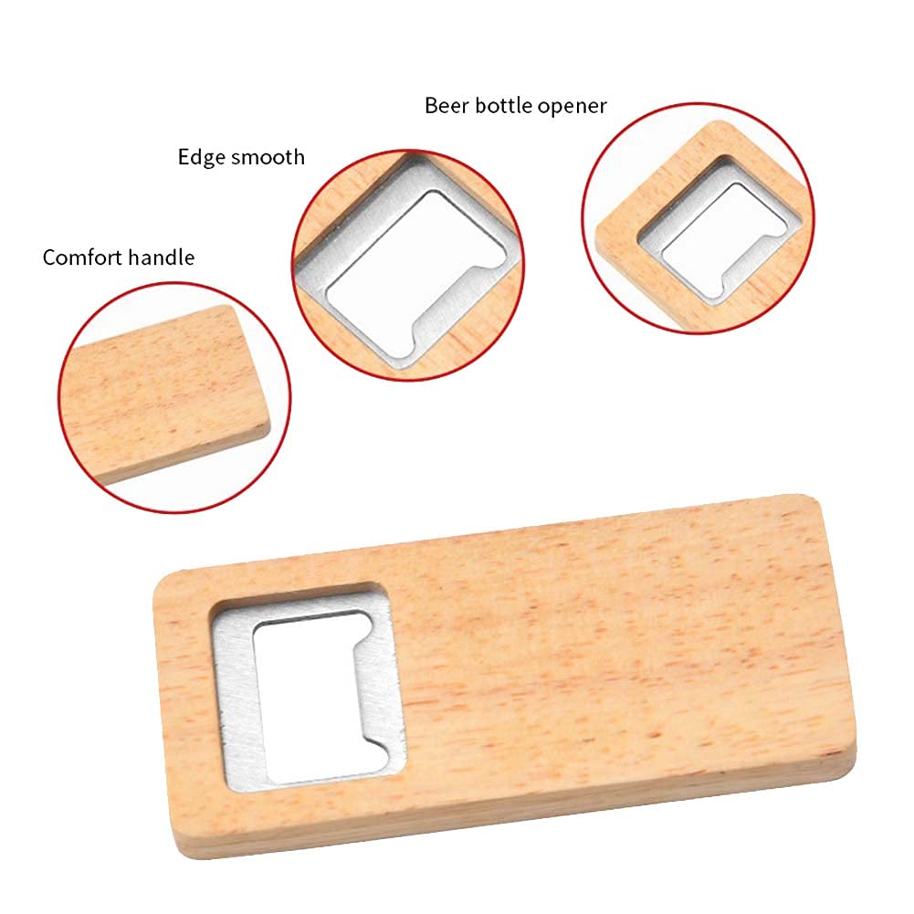 Plmvhpb 15Pcs Wood Beer Bottle Opener Wooden Handle Corkscrew Steel Square Openers Bar Kitchen Accessories Party Gift
