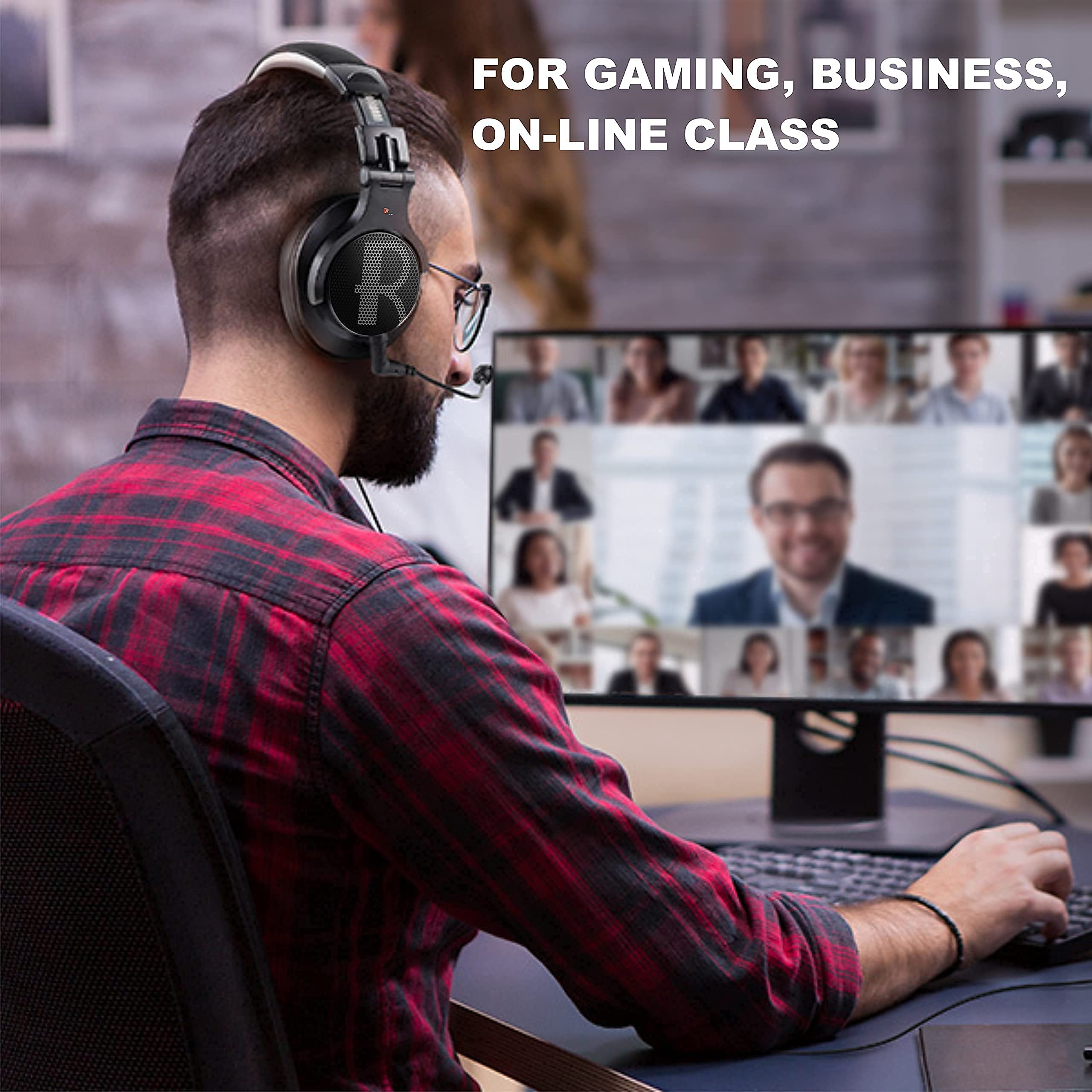 Prosonic DJ2XG Headsets with Boom Mic, Wired Over Ear Headphones for Business Meeting, Skype Zoom, PC Gaming,PS4, Xbox One, Discord, Podcast, Headset with SharePort & Volume Control (Blue)