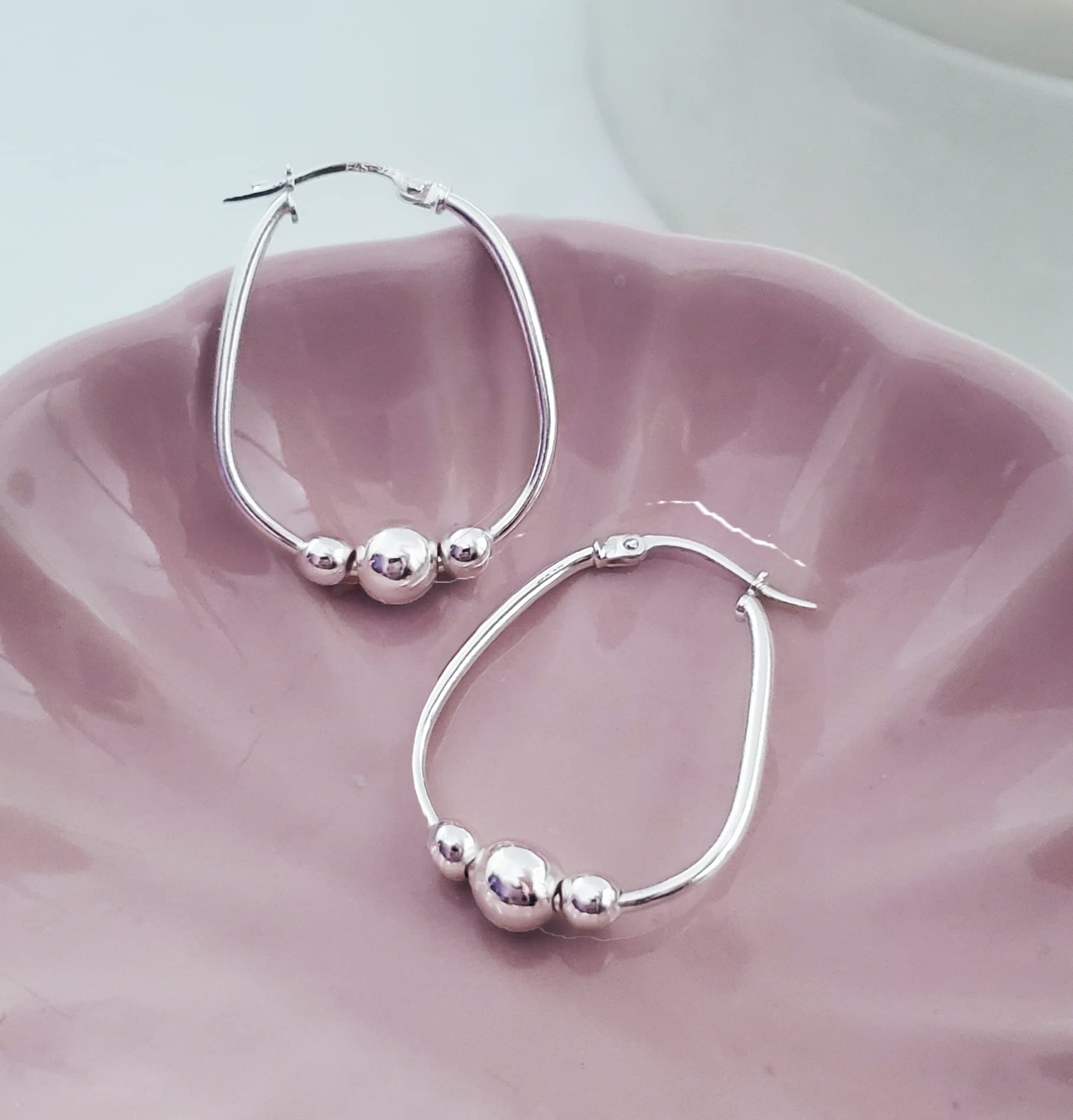 Hoops & Loops 925 Sterling Silver Bead Ball Hoop Earrings,18mm Dangle Drop Beaded Earrings for Women