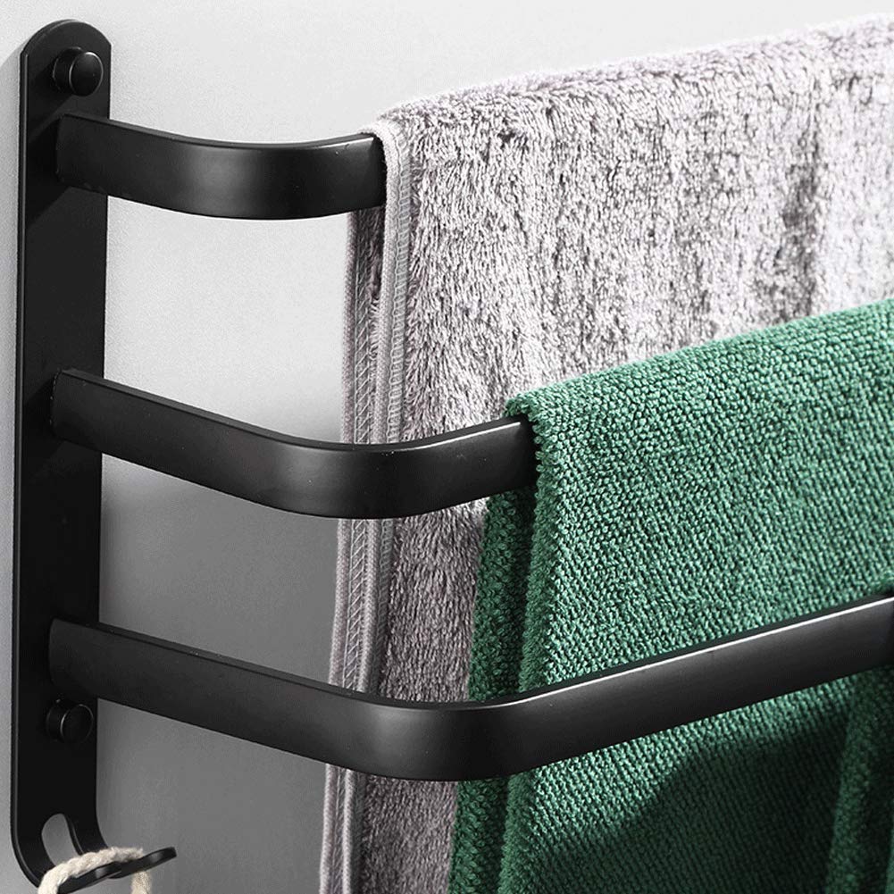 TowelTowel Rack Bathroom Black Bars Wall Mounted Multi-Layer Adhesive Towel Rack with Double Hook for Kitchen Bath Balcony Shoe Rack/Tea Towel Holder 3 Layers50CM