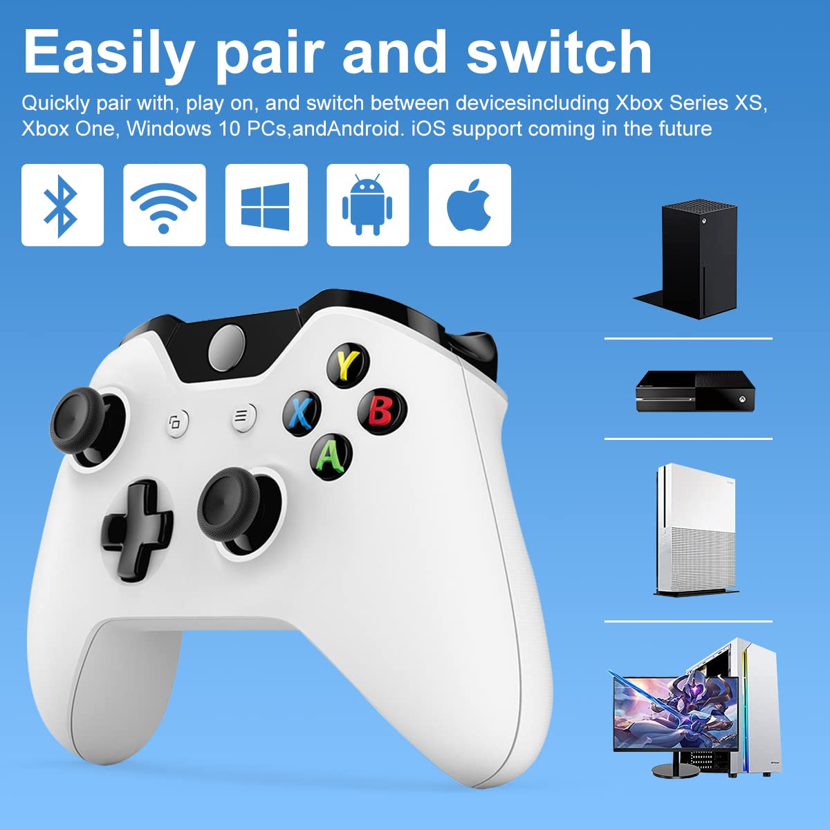 SANGDER Wireless Controller for Xbox One Game Controller Compatible with Xbox One/One S/One X/One Series X/S/Windows 7/8/10, with 3.5mm Audio Jack, White