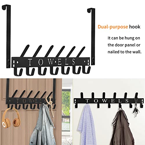Towel Holder, Over The Door Hooks, Door Mount Towel Rack / Organizer Metal Bath Towel Hanger for Bedroom Kitchen Pool Bathrobe Beach, Bathrooms (13 Hooks, Black)