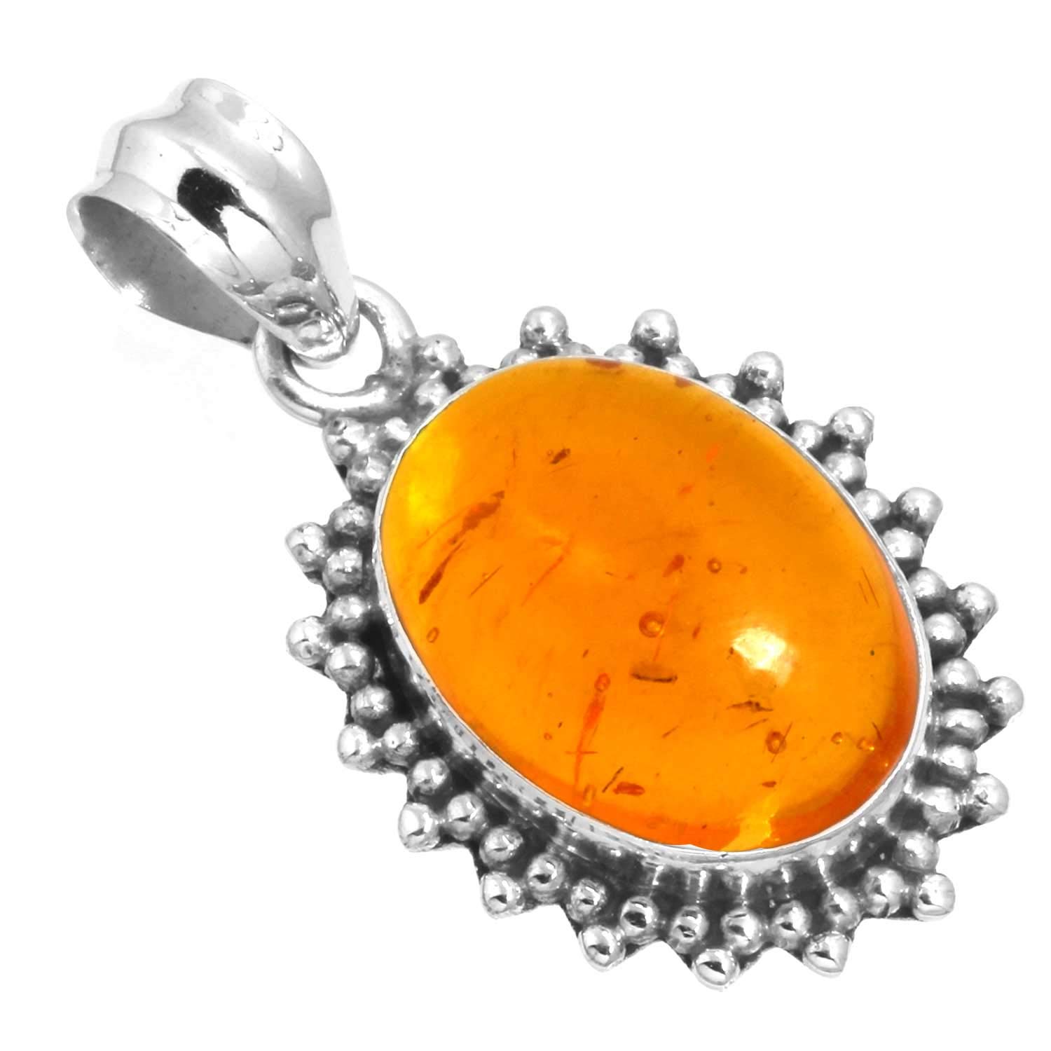 JEWELOPORIUM 925 Sterling Silver Pendant for Women Orange Amber Gemstone Fashion Silver Pendant Necklace Christmas - Gift Boho Jewelry