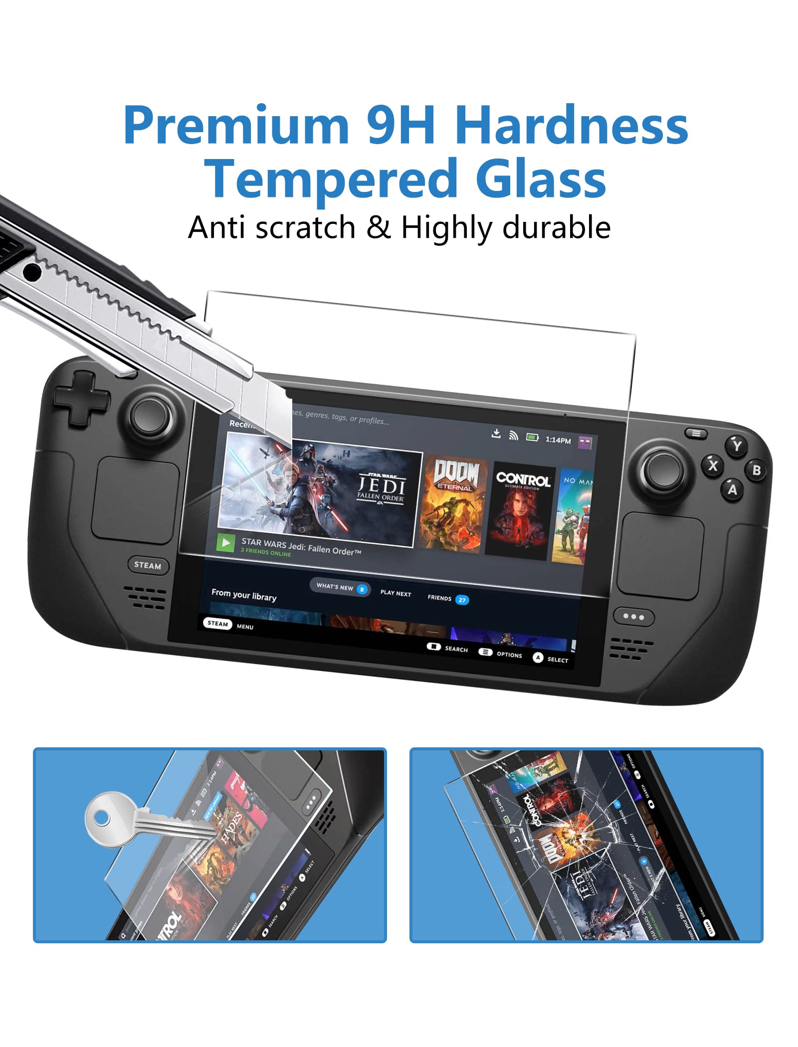 Mooroer Steam Deck Screen Protector [3-Pack], 9H Tempered Glass Screen Protector for Steam Deck 2022 (7inch), HD Clear Anti-Scratch Screen Protector 0.25mm, Full Coverage Bubble-Free