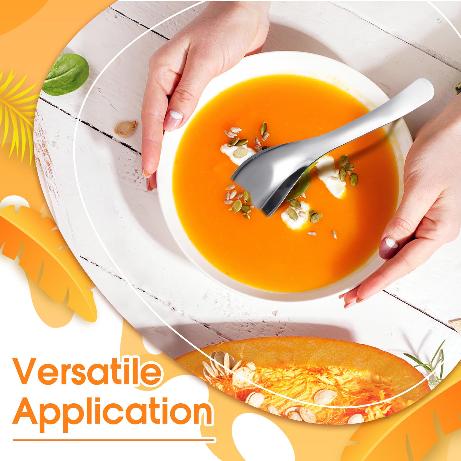 Tioncy 24 Pieces Stainless Steel Soup Spoons Dinner Spoons Set Mirror Polished Asian Soup Spoons for Bouillon Dessert Cereal Ramen Pho Wonton Dumpling Noodles