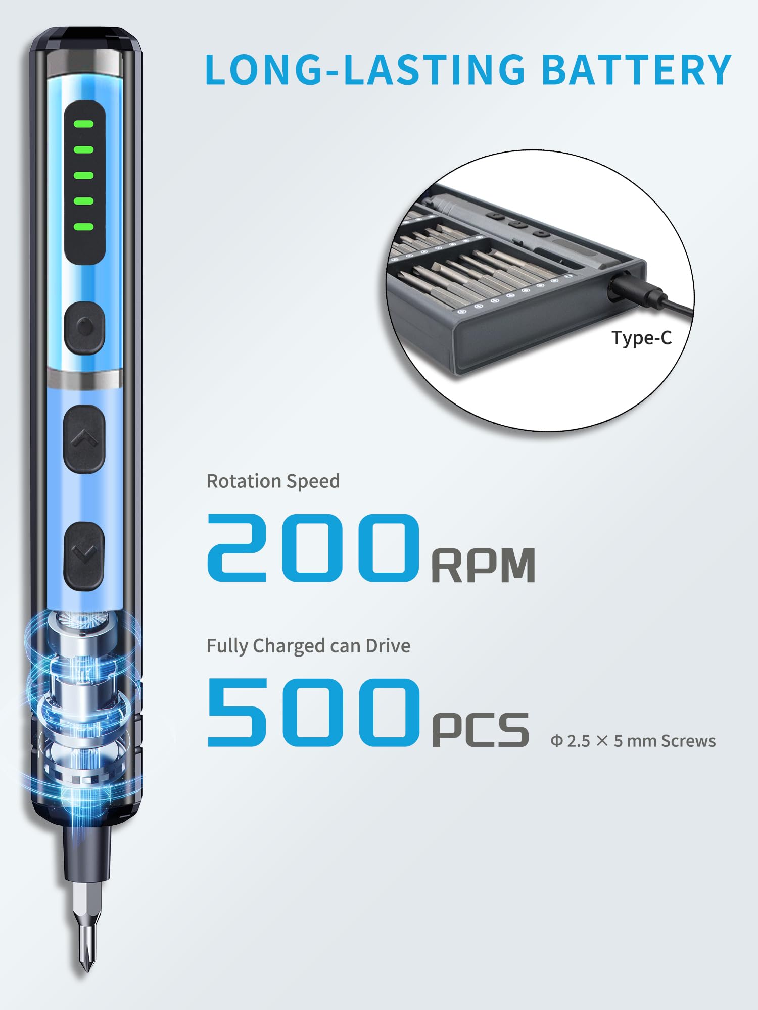 SHOWPIN Mini Electric Screwdriver Set: 70 in 1 Small Electronic Tool Kit Precision Power Screwdriver - 5 Torque Setting LED S2 Bits for Computer Laptop PC Repair